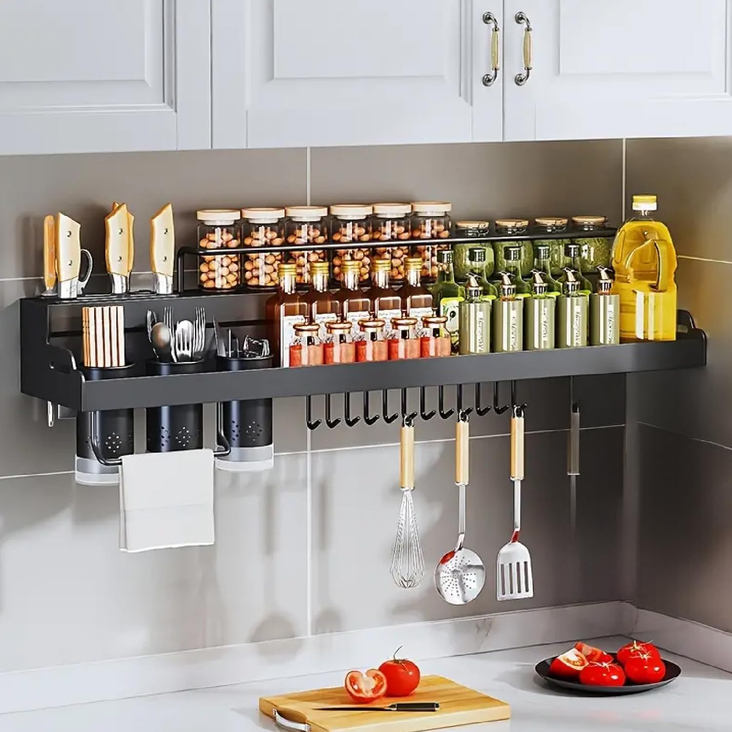 IBELL Multifunctional Wall-Mounted Kitchen Storage Organizer Rack with ...