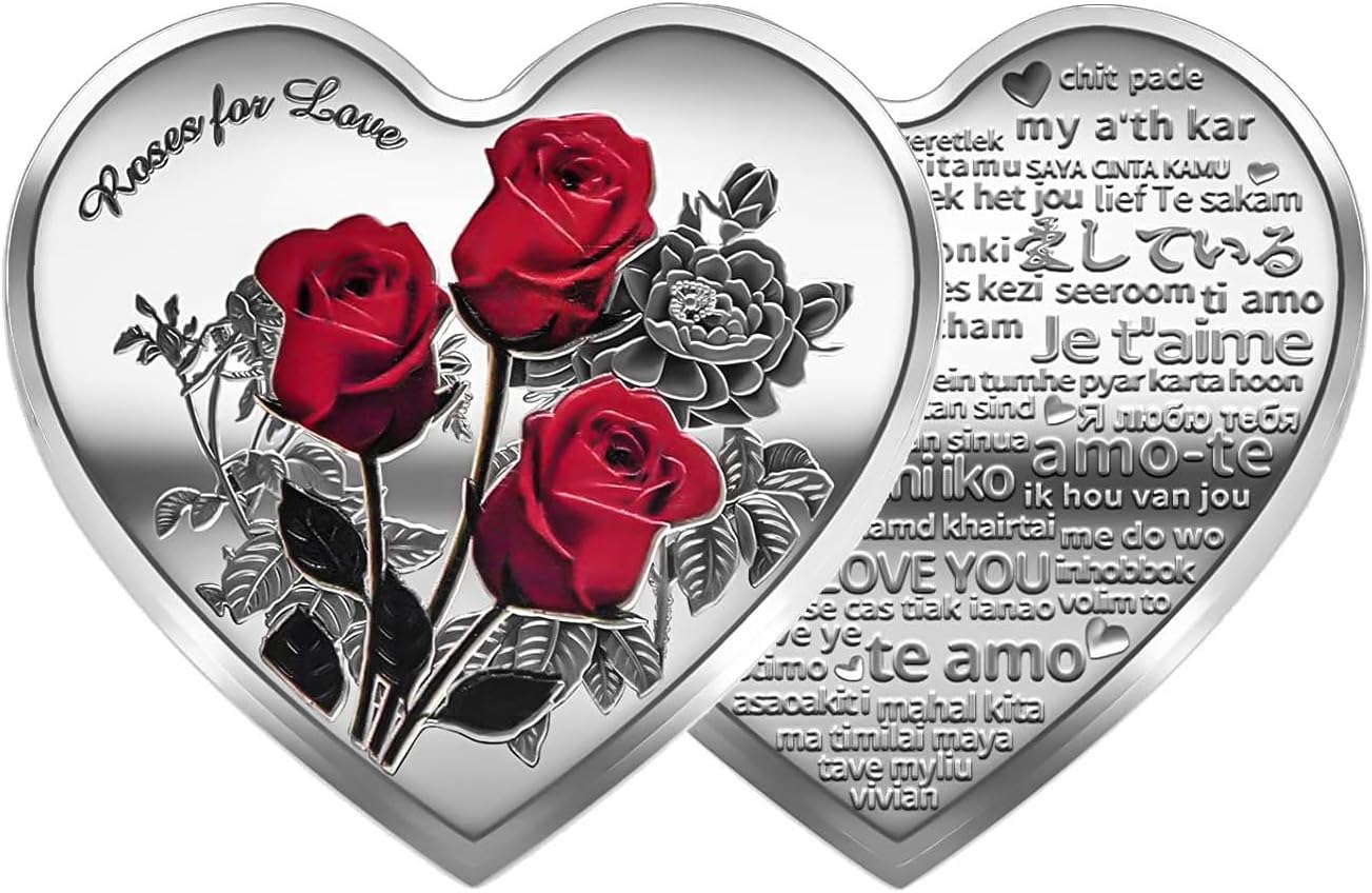 Amazon.com: ARNUDOM Heart-Shaped Rose Coin 52 Languages I Love You ...