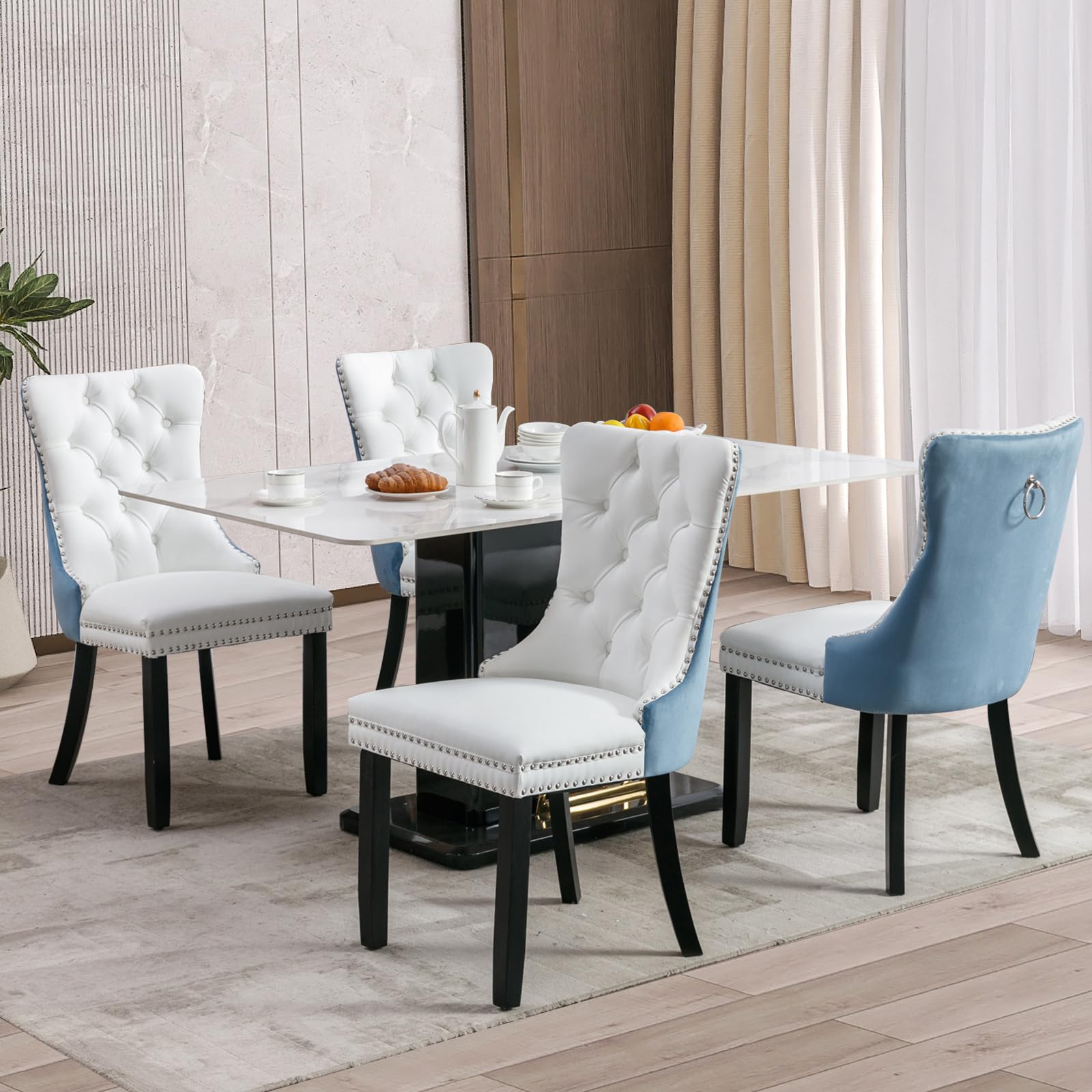 Amazon.com - JETEAGO Leather Dining Chairs Set of 8, Tall Back Side ...