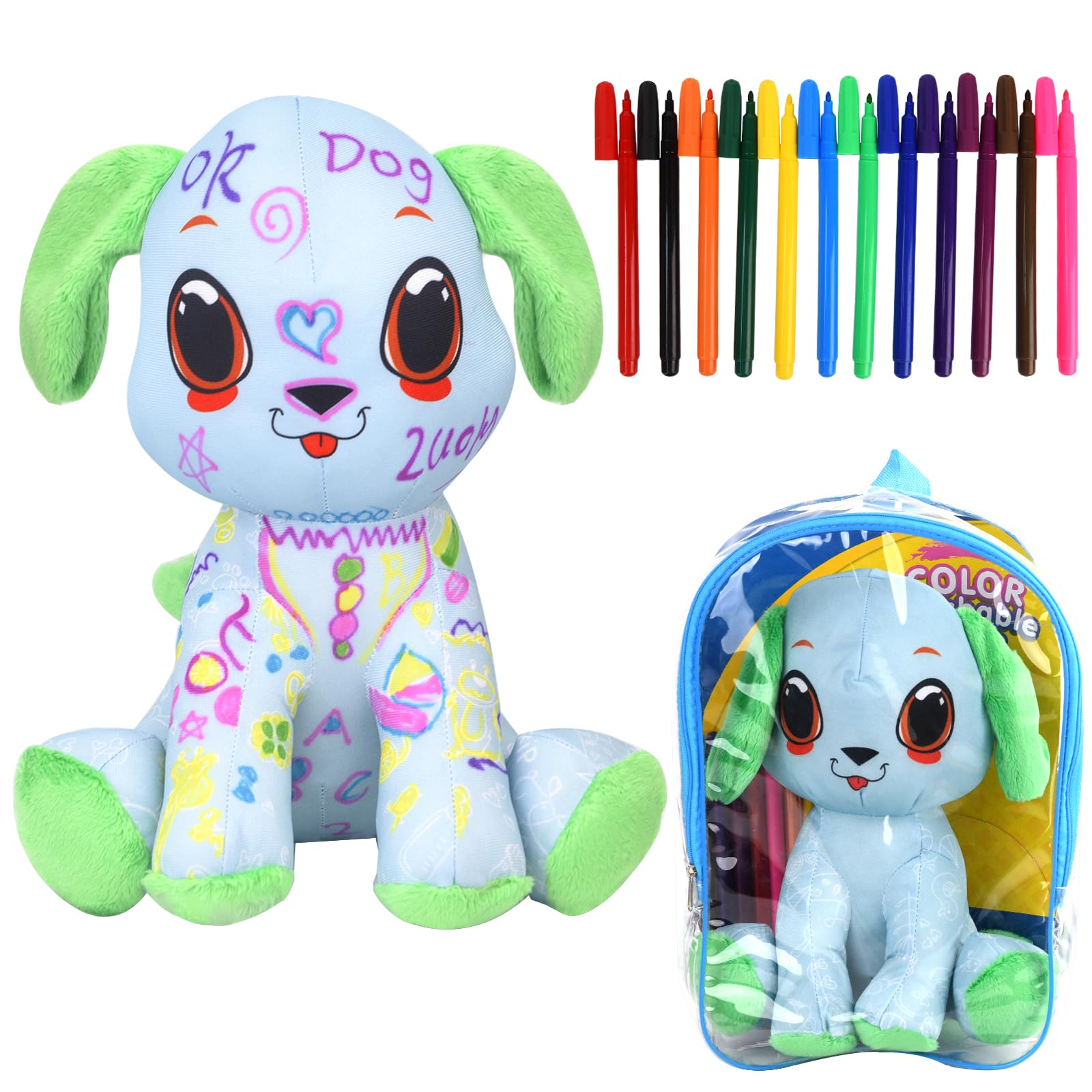 Amazon.com: DRAWMYTOY Coloring Plush Toy with 12 Washable Markers for ...