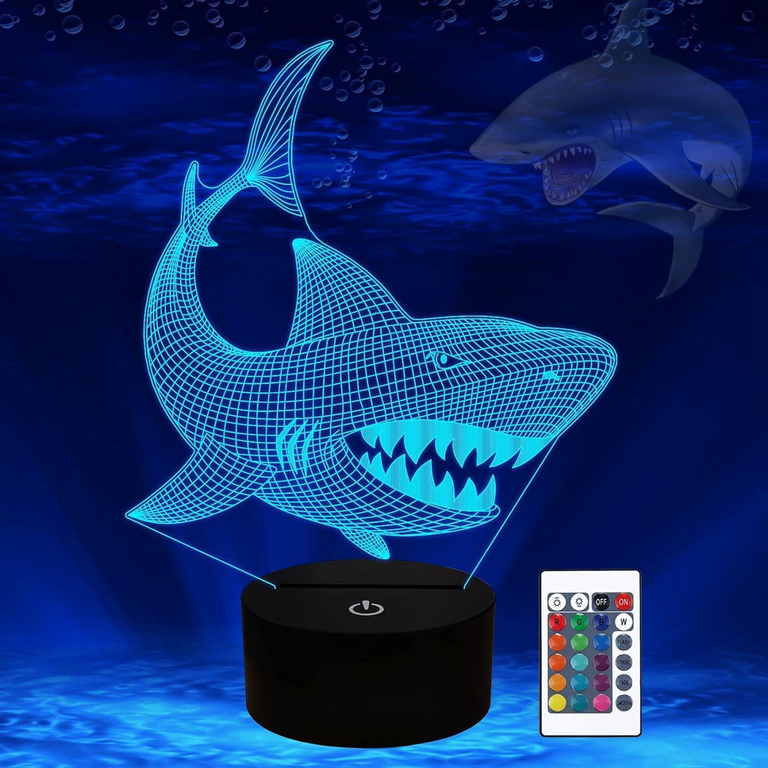 3D Shark Night Light, Firstone 7 Colors Hammerhead Shark Optical ...
