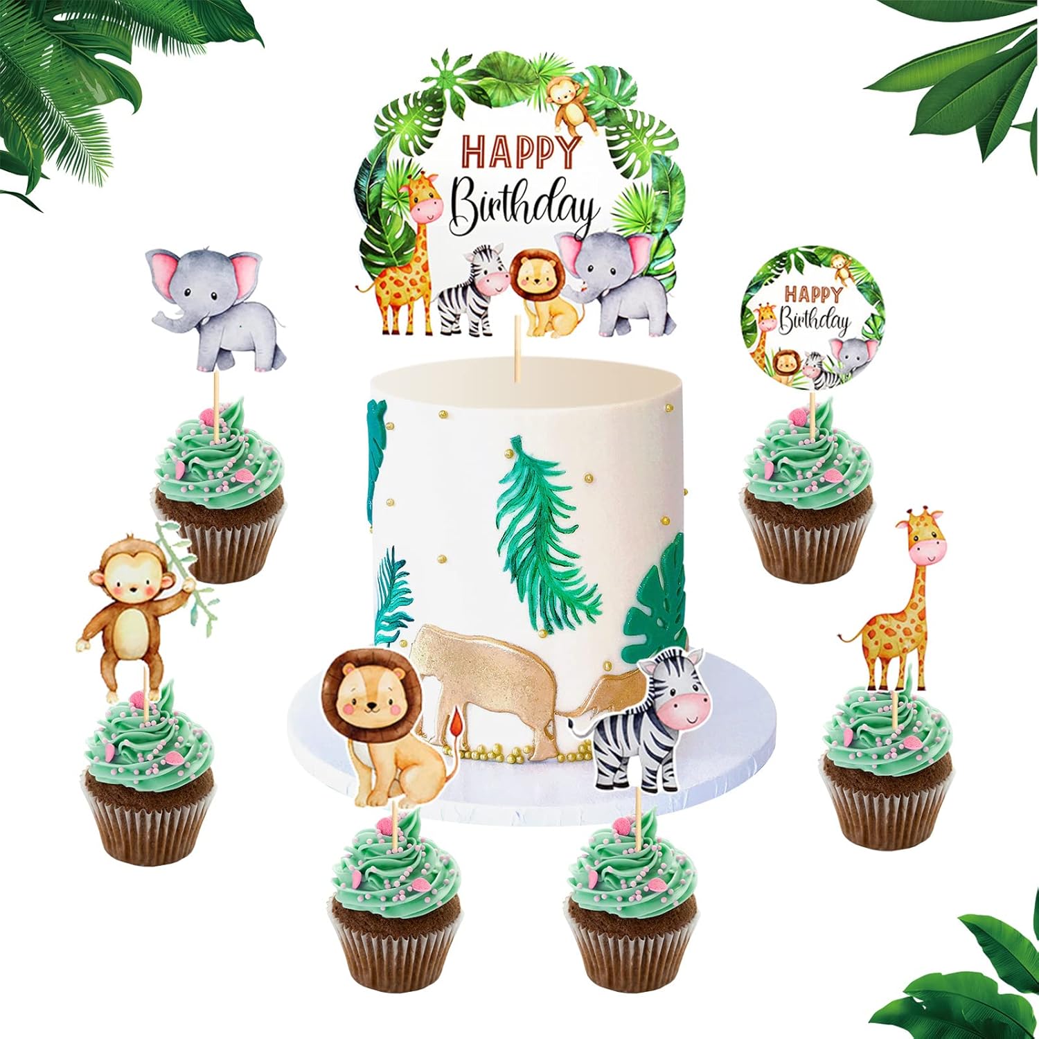 Animal Cake Toppers, Happy Birthday Cake Toppers with Jungle Animal ...