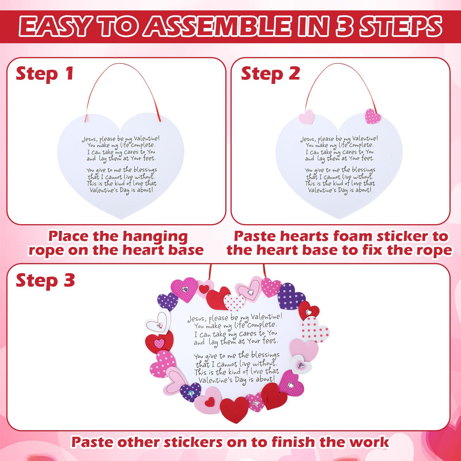 Snapklik.com : 24 Set Valentine Craft Kit For Kids Jesus Heart Wreath ...