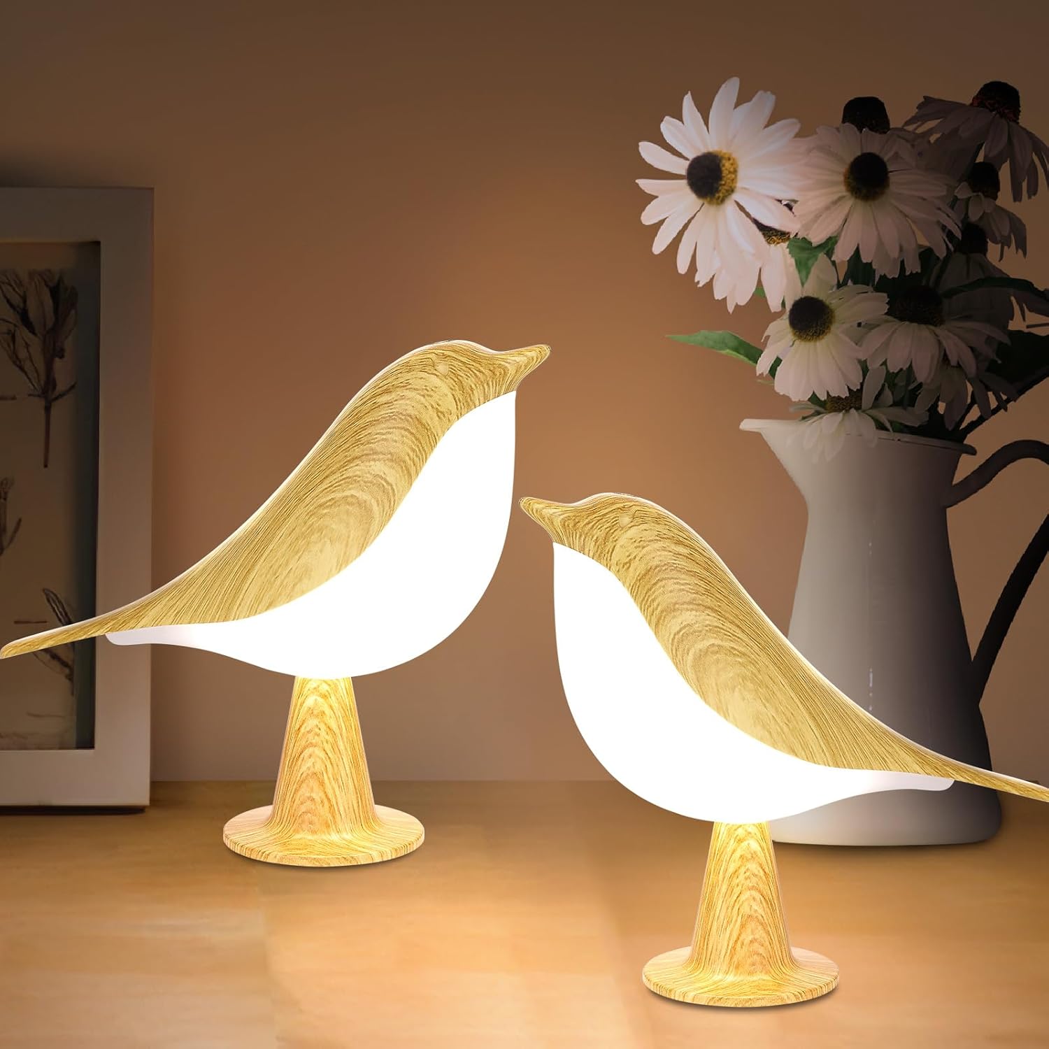 2Pack Small Cute Bird Table Lamp, Touch Bird Night Light, Cordless ...