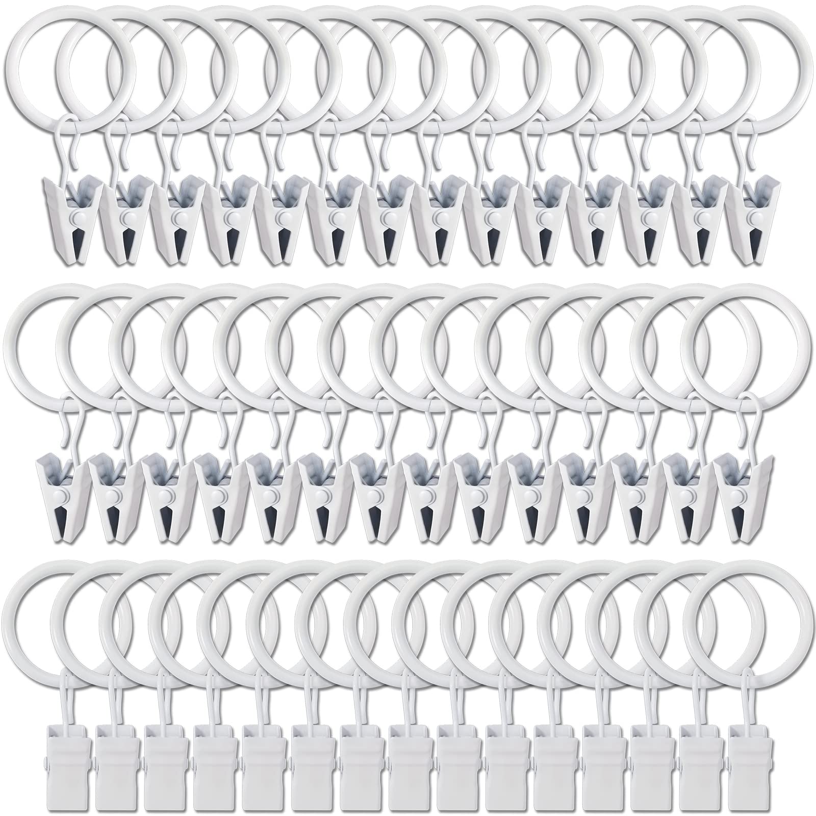 Amazon.com: WeeksEight 44 Pack White Curtain Rings with Clips, Curtain ...