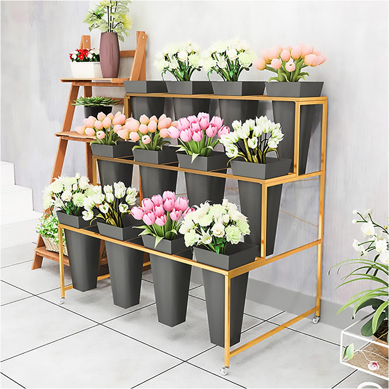 Amazon.com: Kaibrite Flower Display Stand, 3 Layers Heavy Duty Moving ...