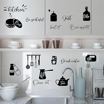 Amazon.com: Black Bowl Kitchenware Utensil Kitchen Wall Stickers ...