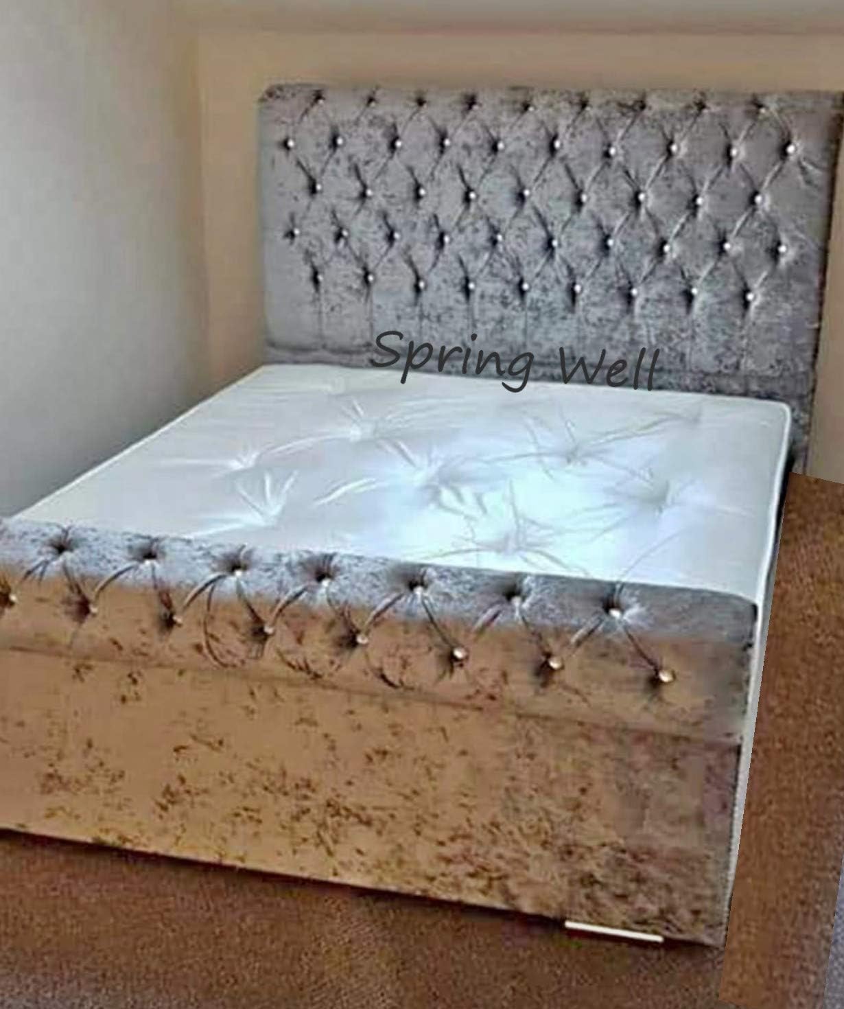 Spring Well, Sleigh ''H'' bed with scrolled ends with Diamonds Buttons ...