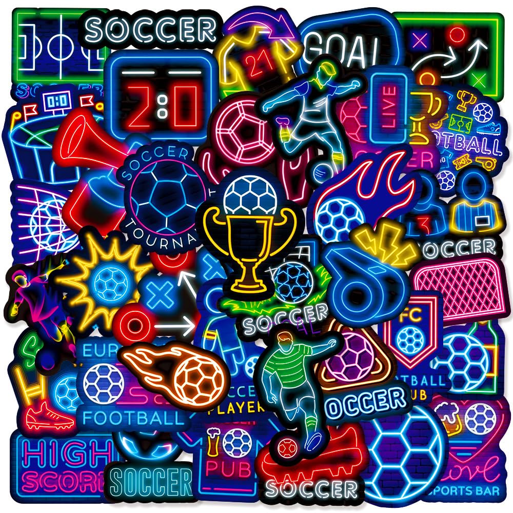 Amazon.com: 50PCS Soccer Stickers, Cool Neon Football Vinyl Waterproof ...