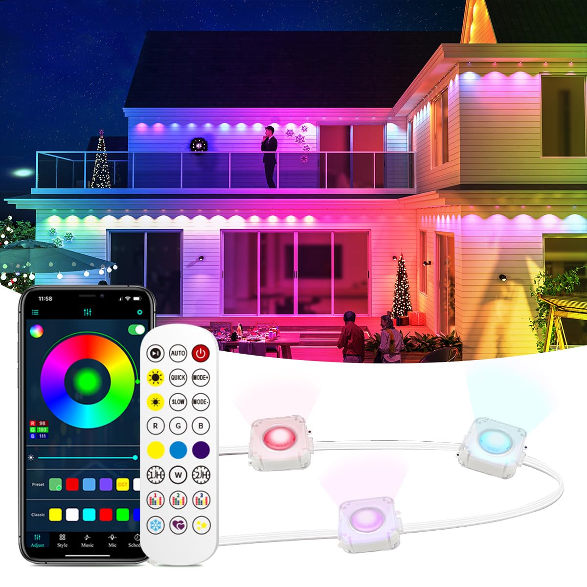 Permanent Outdoor Lights,Smart RGBIC Outdoor Lights with 75 Scene Modes ...