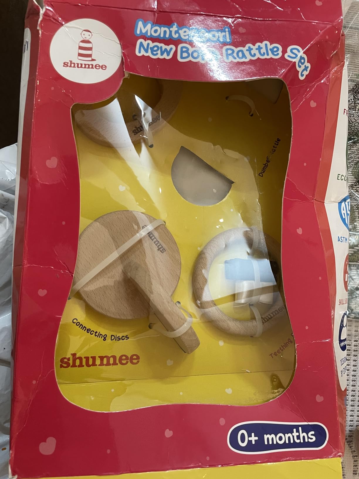 Shumee Wooden Multi-Stage Sensory Montessori Rattle & Teether 4 PCs ...