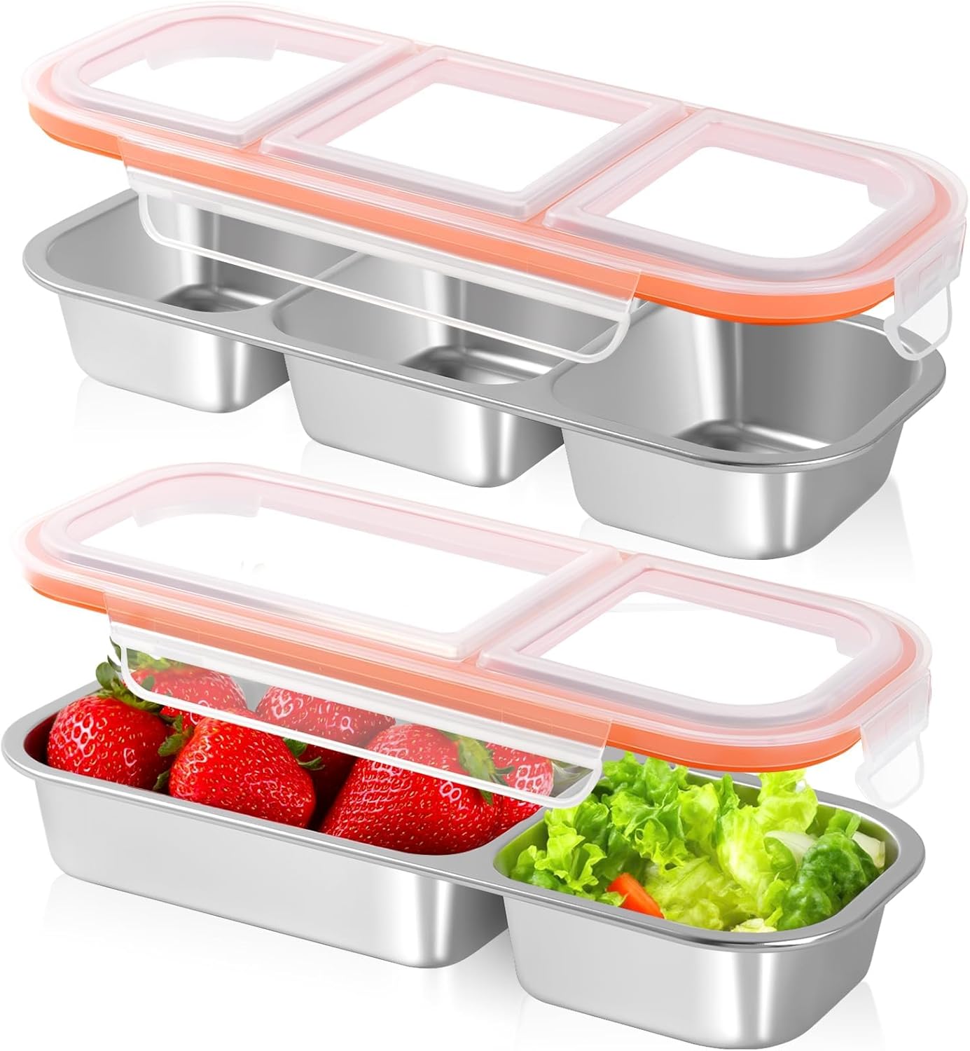 2PCS Stainless Steel Snack Containers, Reusable 2-3 Compartment Divided ...