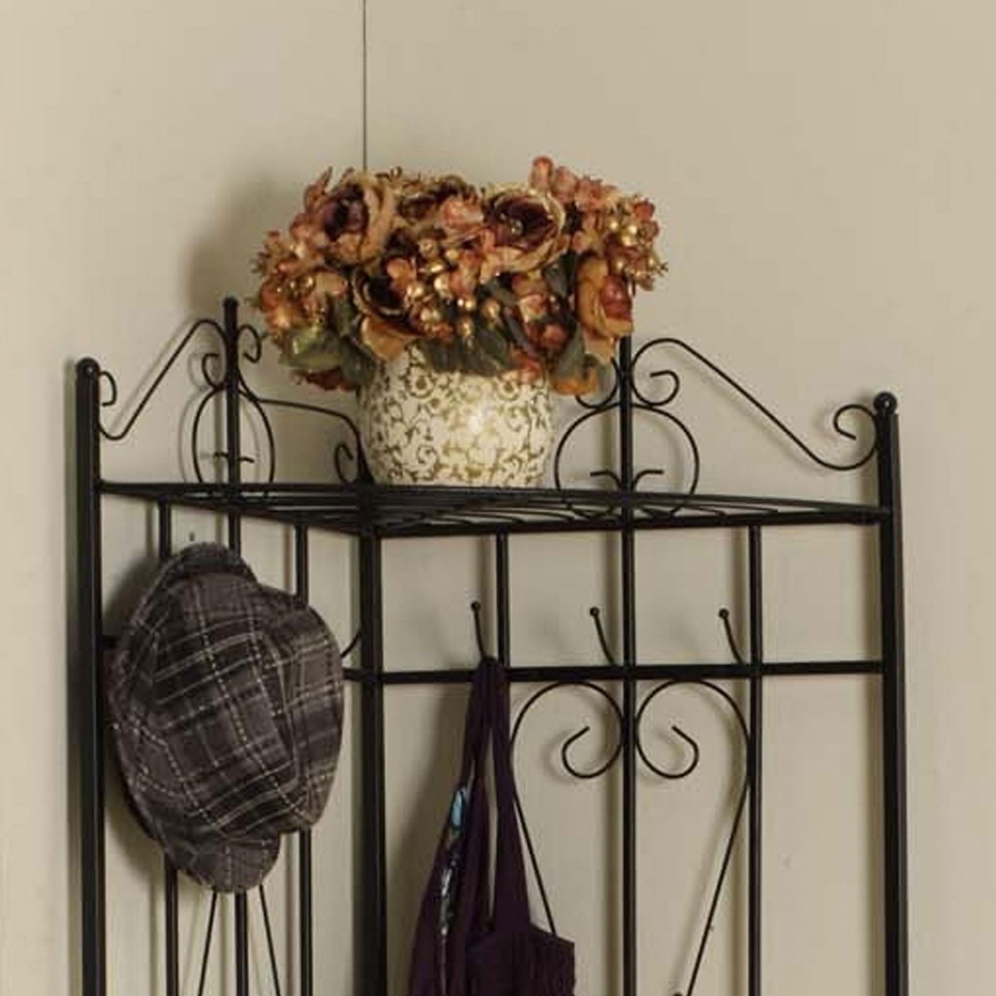 Snapklik.com : Kings Brand Black Metal Corner Entryway Hallway Rack
