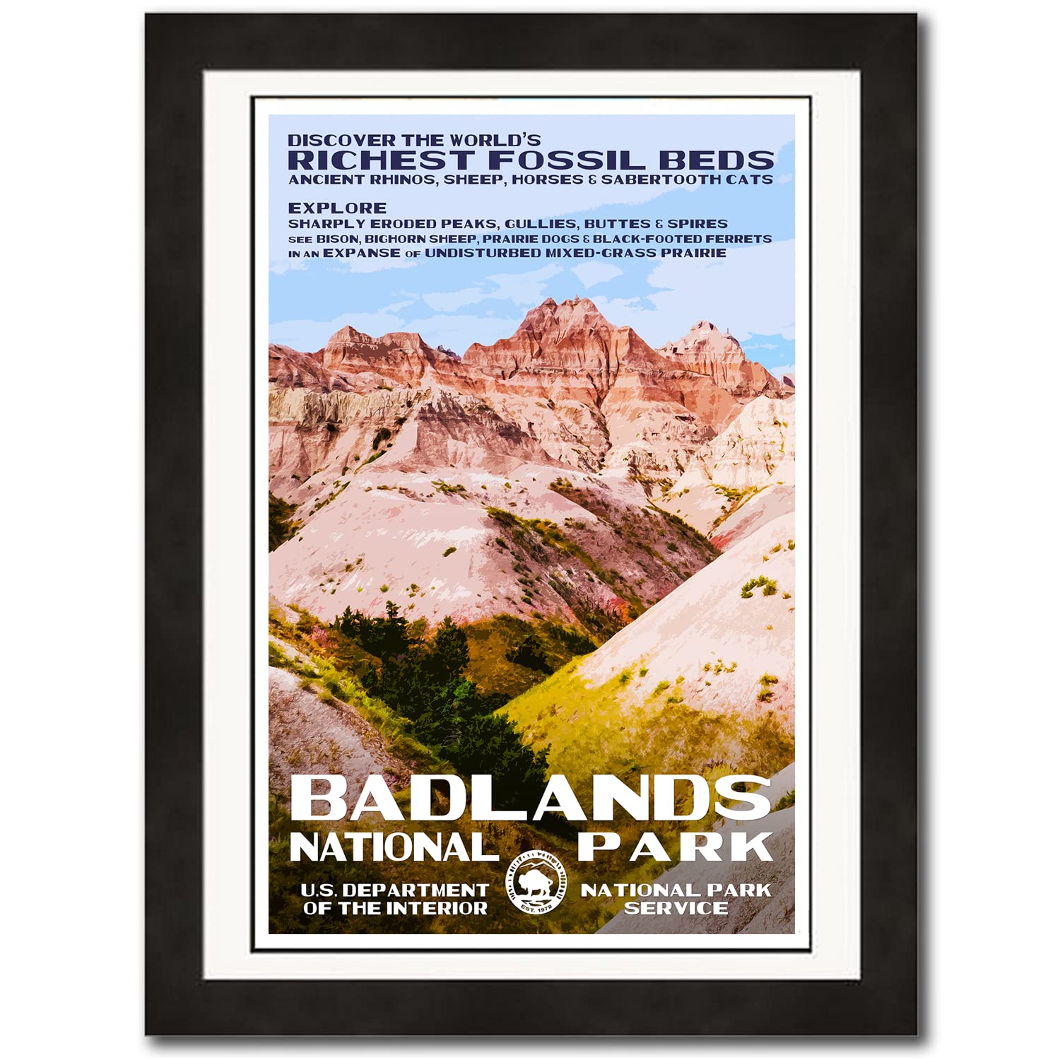 Amazon.com: National Park Posters Badlands Original Artwork - 13" x 19 ...