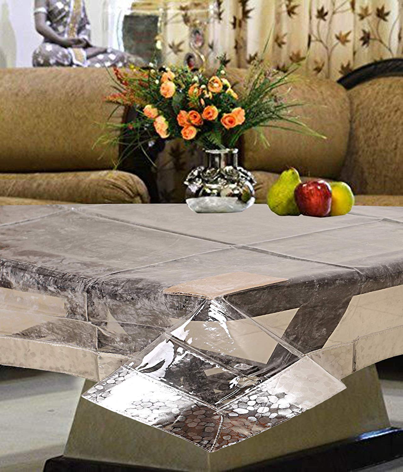 Buy SUPERMACY PVC Transparent Table Cover with Diamond Lace - 10 Seater ...