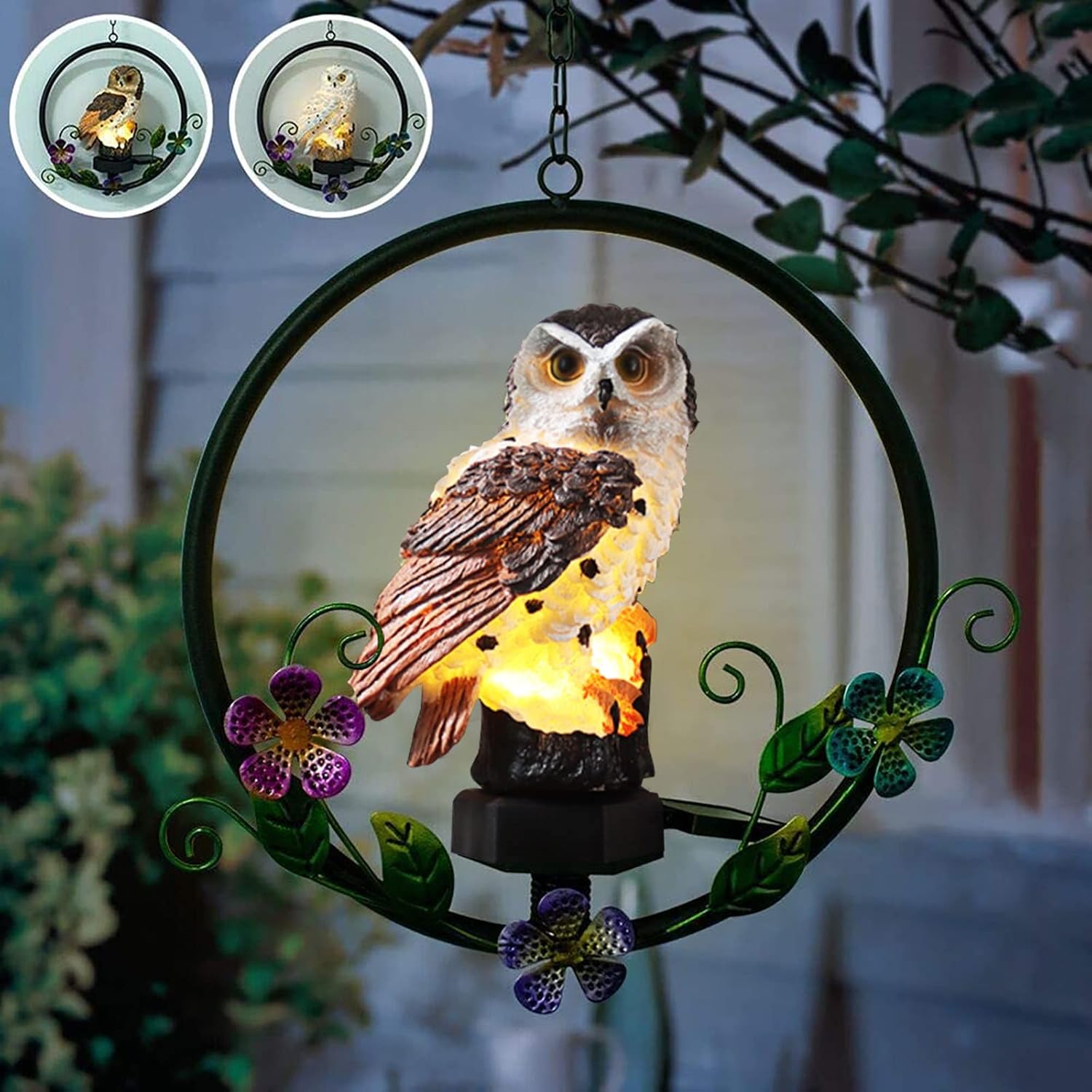 ASFSKY Owl Gifts for Owl Lovers Solar Powered Garden Owl Statue ...