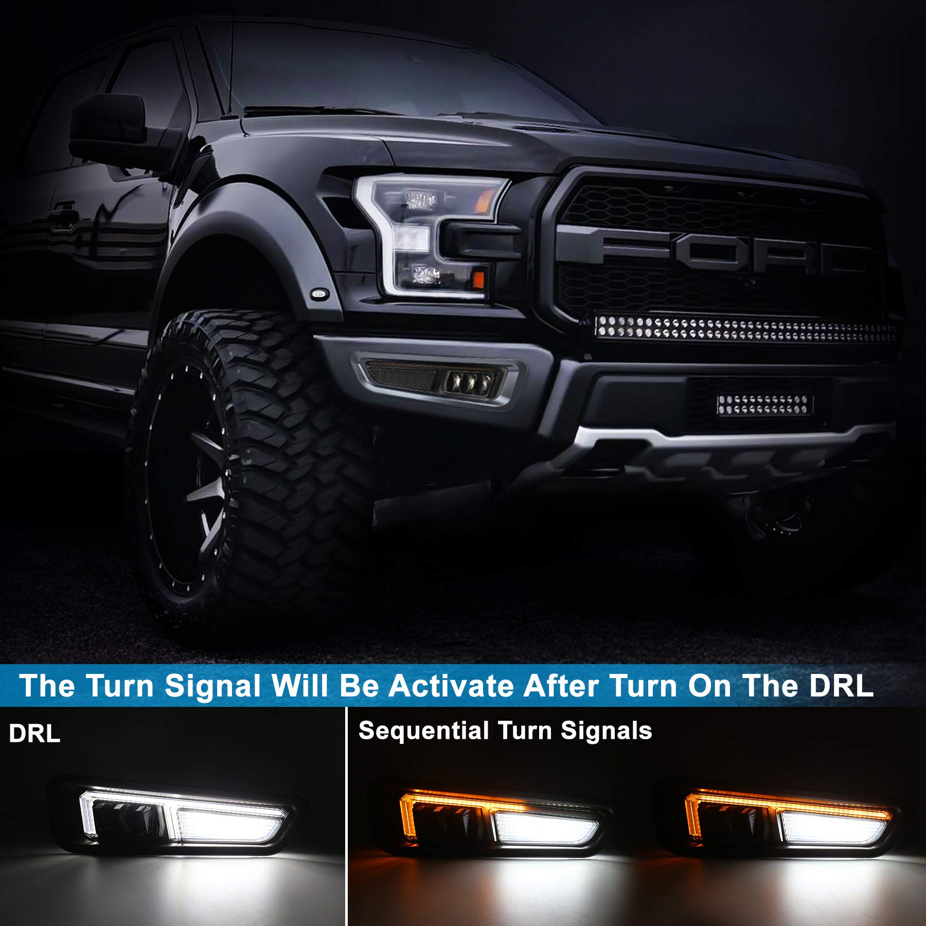 Raptor Fog lights, DRL Sequential Turn Signal Fog Lights for Ford ...