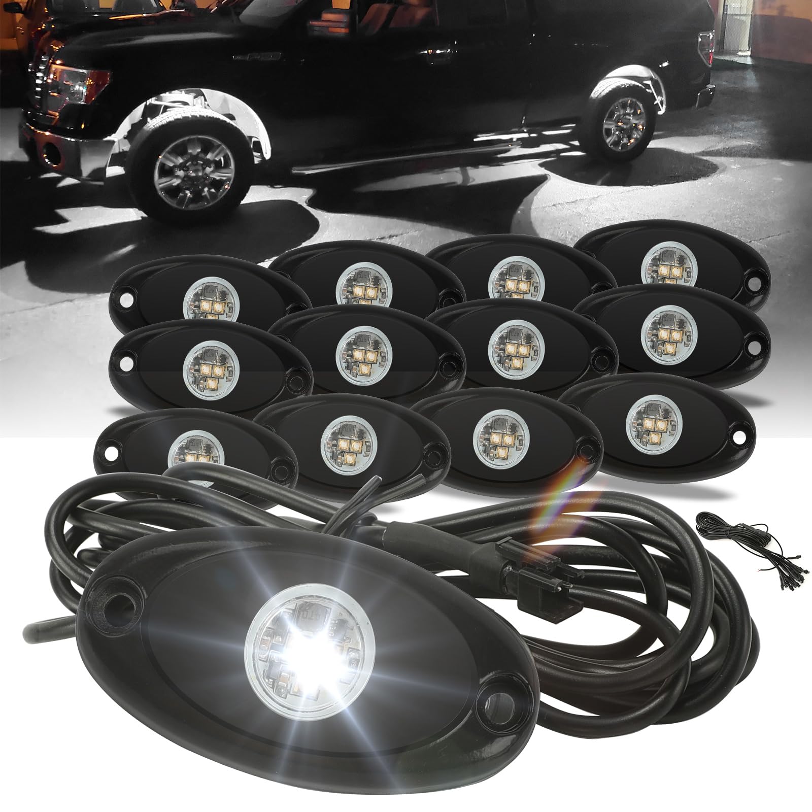 Snapklik.com : 12 Pods White Rock Lights Quick Connect, 3 High Power ...