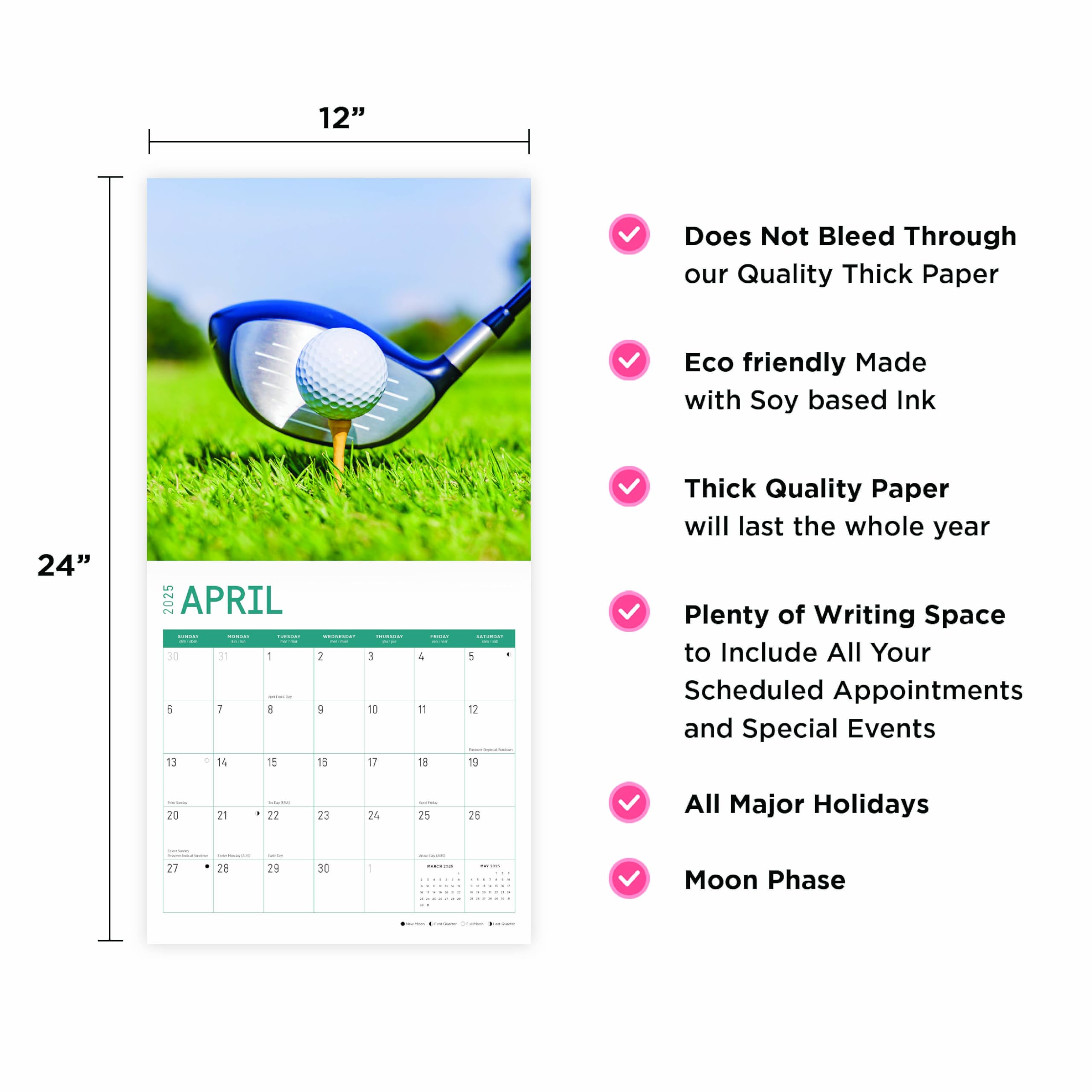 2025 The Love of Golf Monthly Wall Calendar by Bright Day, 12 x 12 Inch ...
