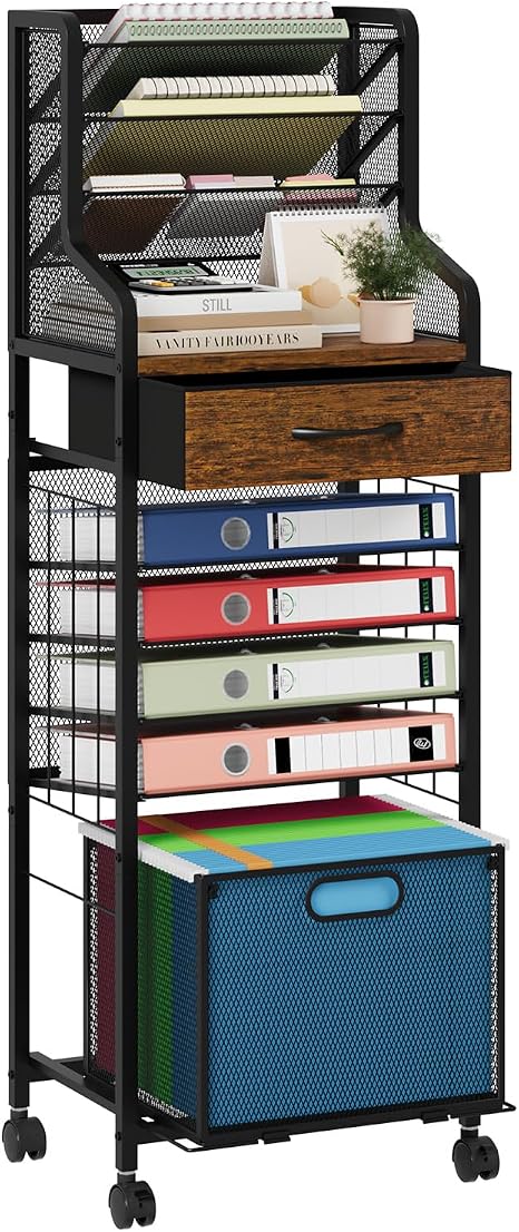 Amazon.com: SWTYMIKI 10-Tier Rolling File Cart - Mesh Paper Organizer ...