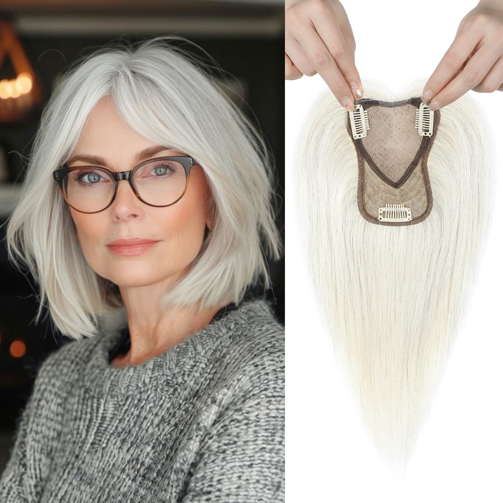 Amazon.com : REECHO Real Human Hair Topper, 10 inch Women Hair Toppers ...