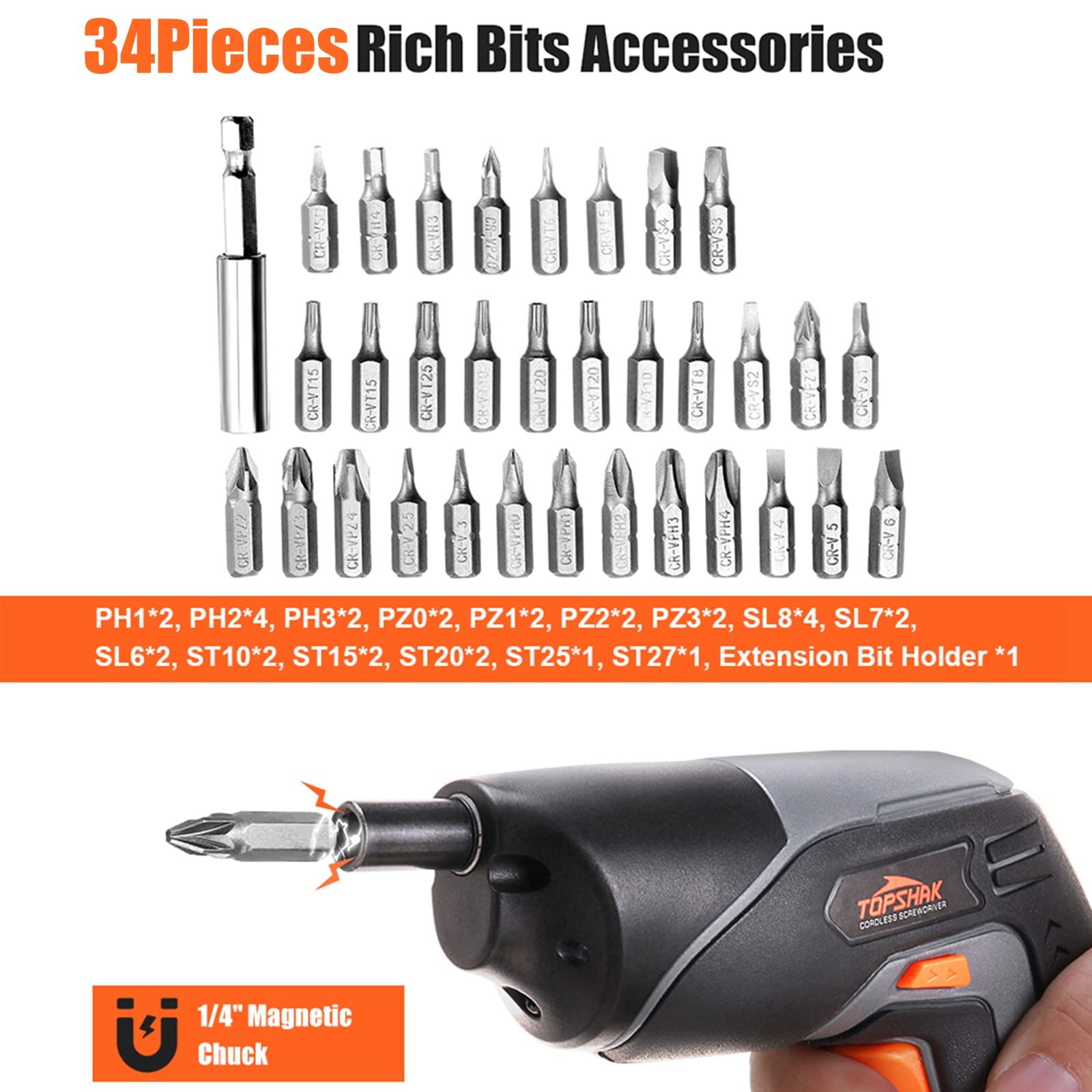 Screw Driver Set WORKBLESS 4V Cordless Electric Screwdriver Set With 26 ...