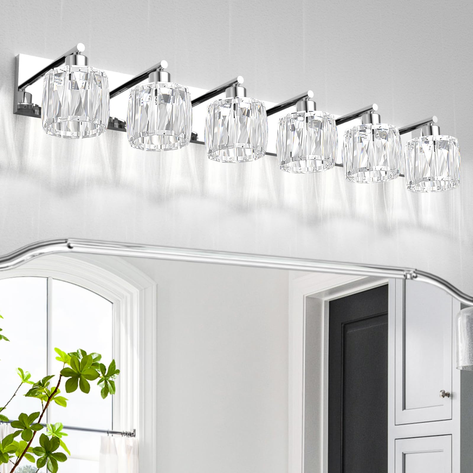 VOLISUN Crystal Vanity Lights for Bathroom, 6 Light Bathroom Vanity ...