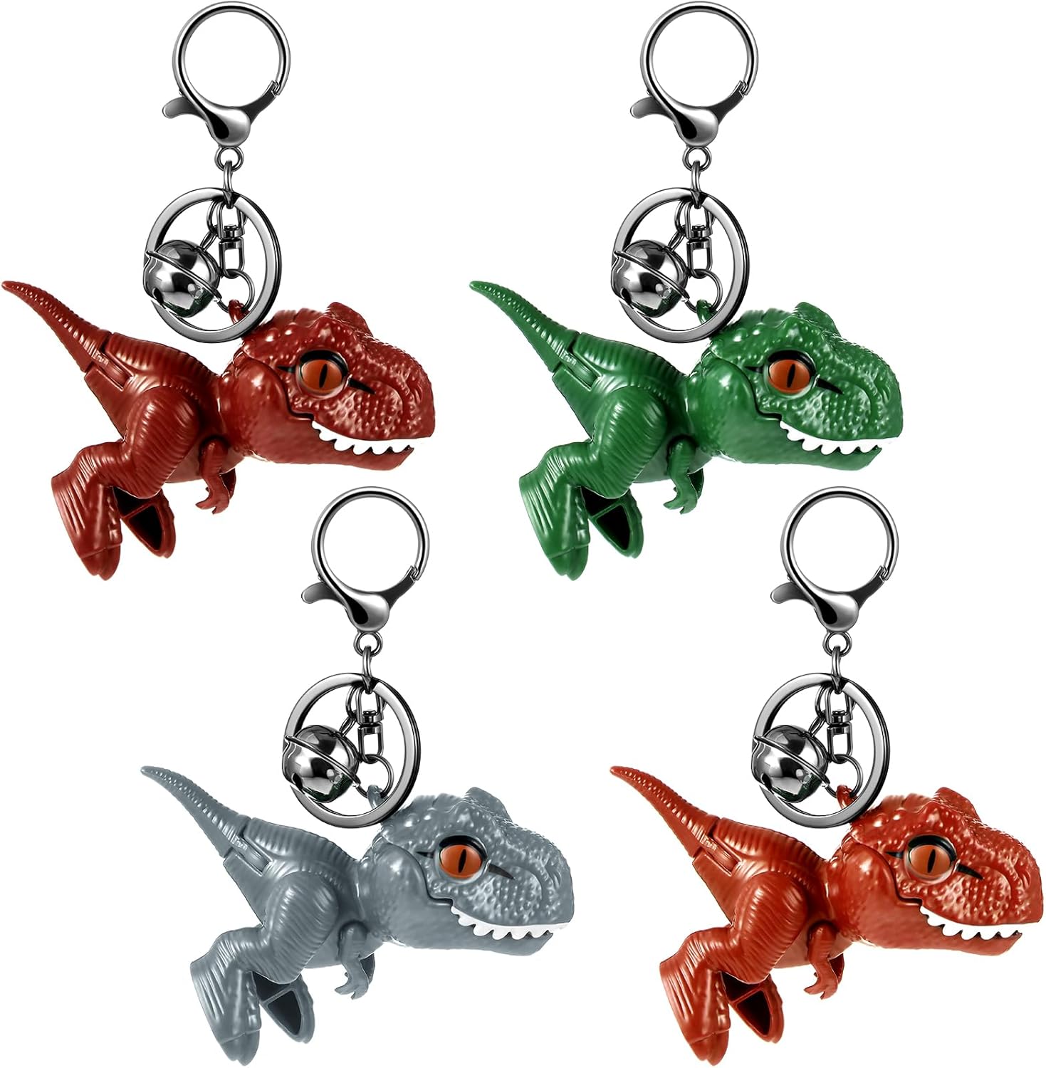 Arrowbash 4 Pcs Cute Dinosaur Keychain Movable Dino Key Charms Cartoon ...