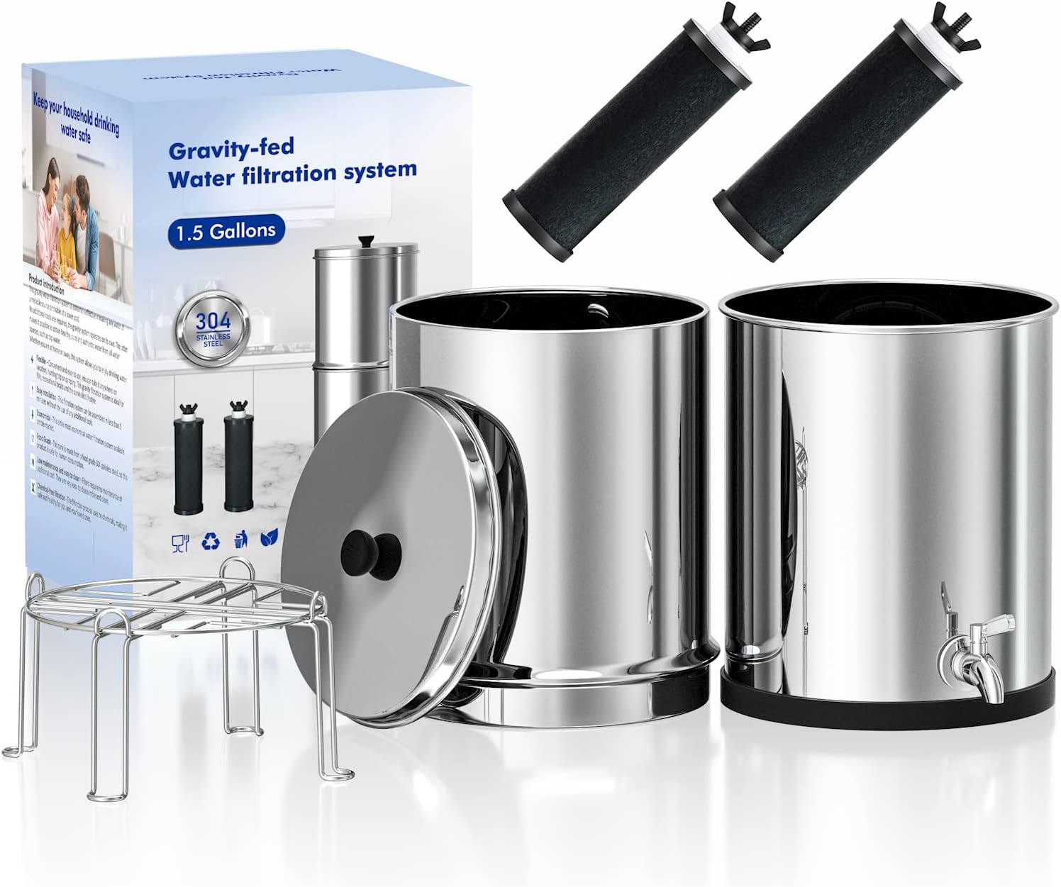 Purewell Gravity-Fed Water Filter System, Small Capacity 1.5 Gallon ...