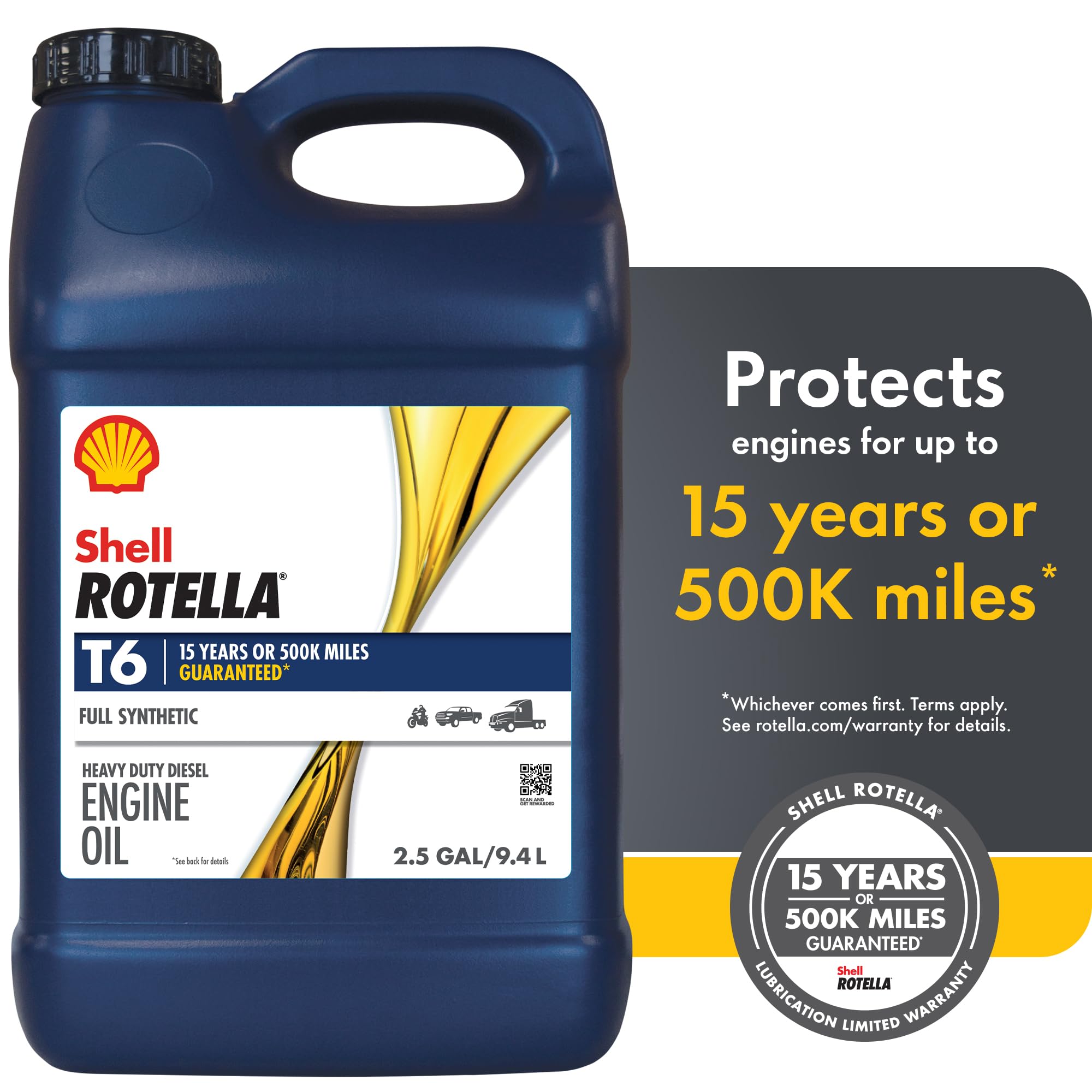 Snapklik.com : Shell Rotella T6 Full Synthetic 5W-40 Motor Oil, 2.5 Gallon