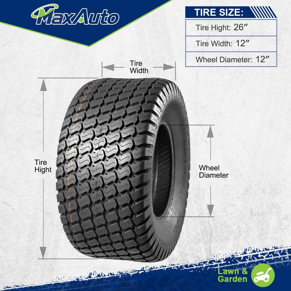 Snapklik.com : MaxAuto 26x12-12 26x12x12 Turf Tires For Lawn & Garden Mower