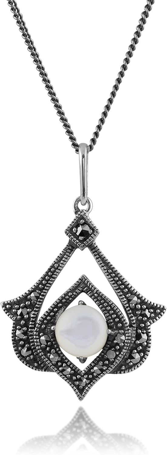 Amazon.com: Gemondo Marcasite Necklace, Sterling Silver Mother of Pearl ...