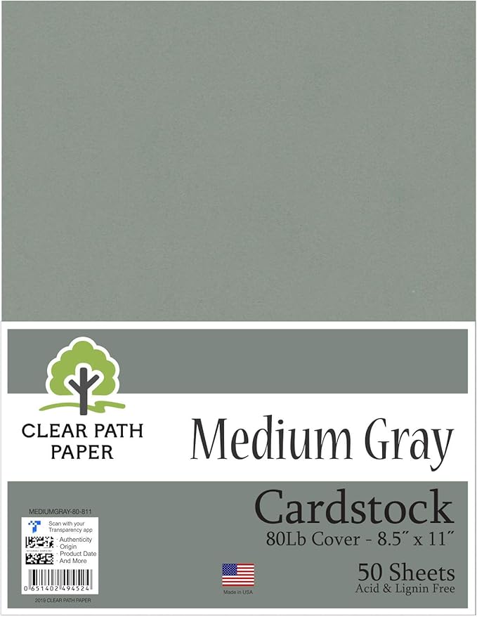 Amazon.com: Medium Gray Cardstock - 8.5 x 11 inch - 80Lb Cover - 50 ...
