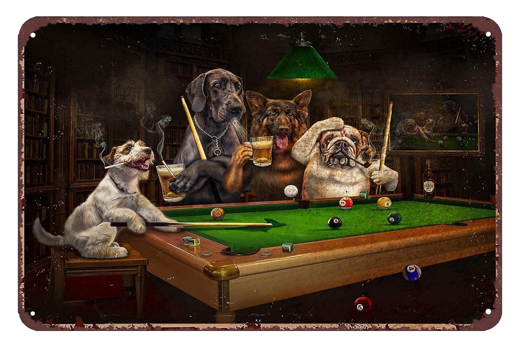 Dogs Playing Pool Poster