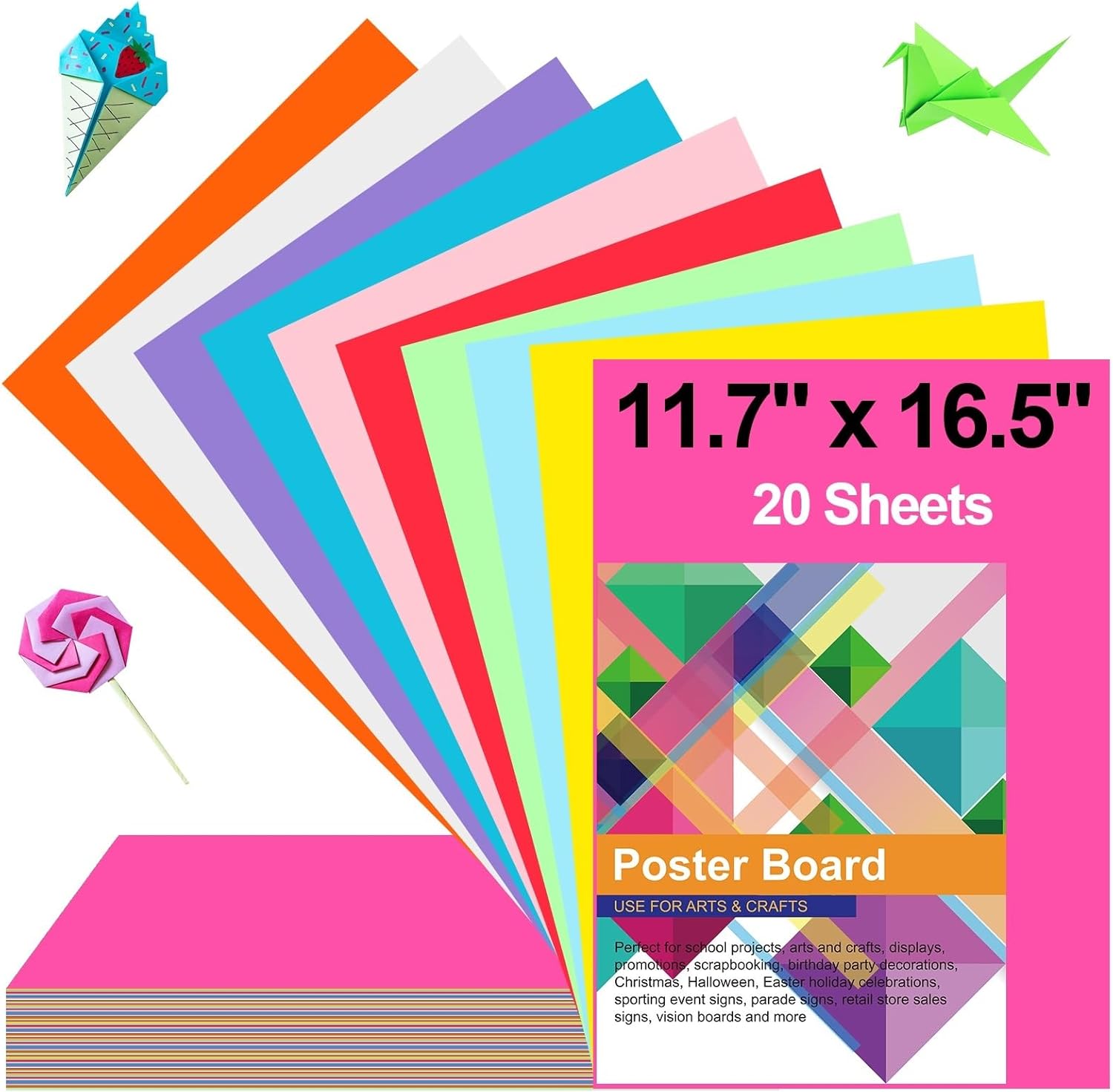 Amazon.com : 20 Pcs Poster Board Colorful Paper 11.7x16.5, ROOKEA ...