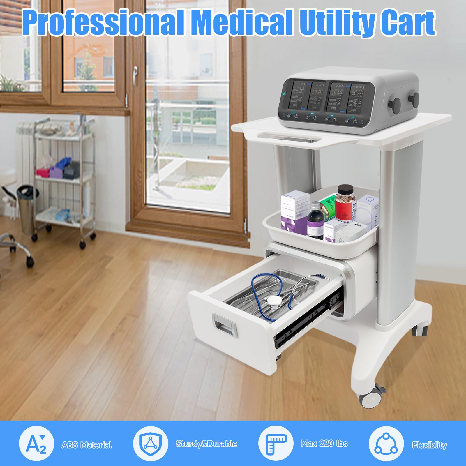 Snapklik.com : Mobile Medical Trolley Cart, 132 Lbs Load Portable ...