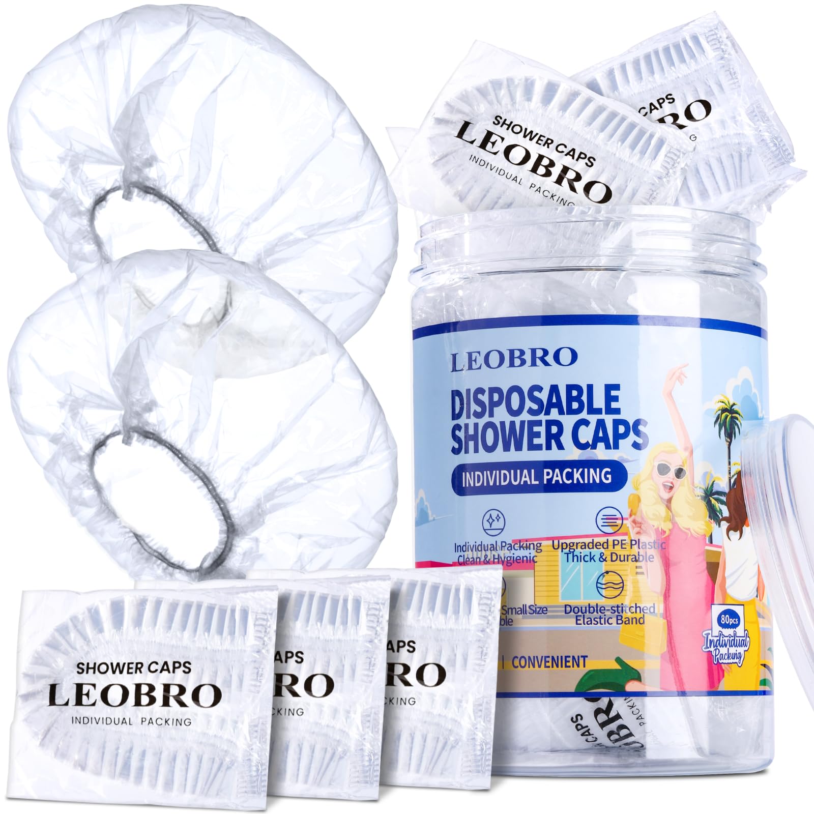 Amazon.com : LEOBRO Shower Cap, 80PCS Individually Wrapped Disposable ...