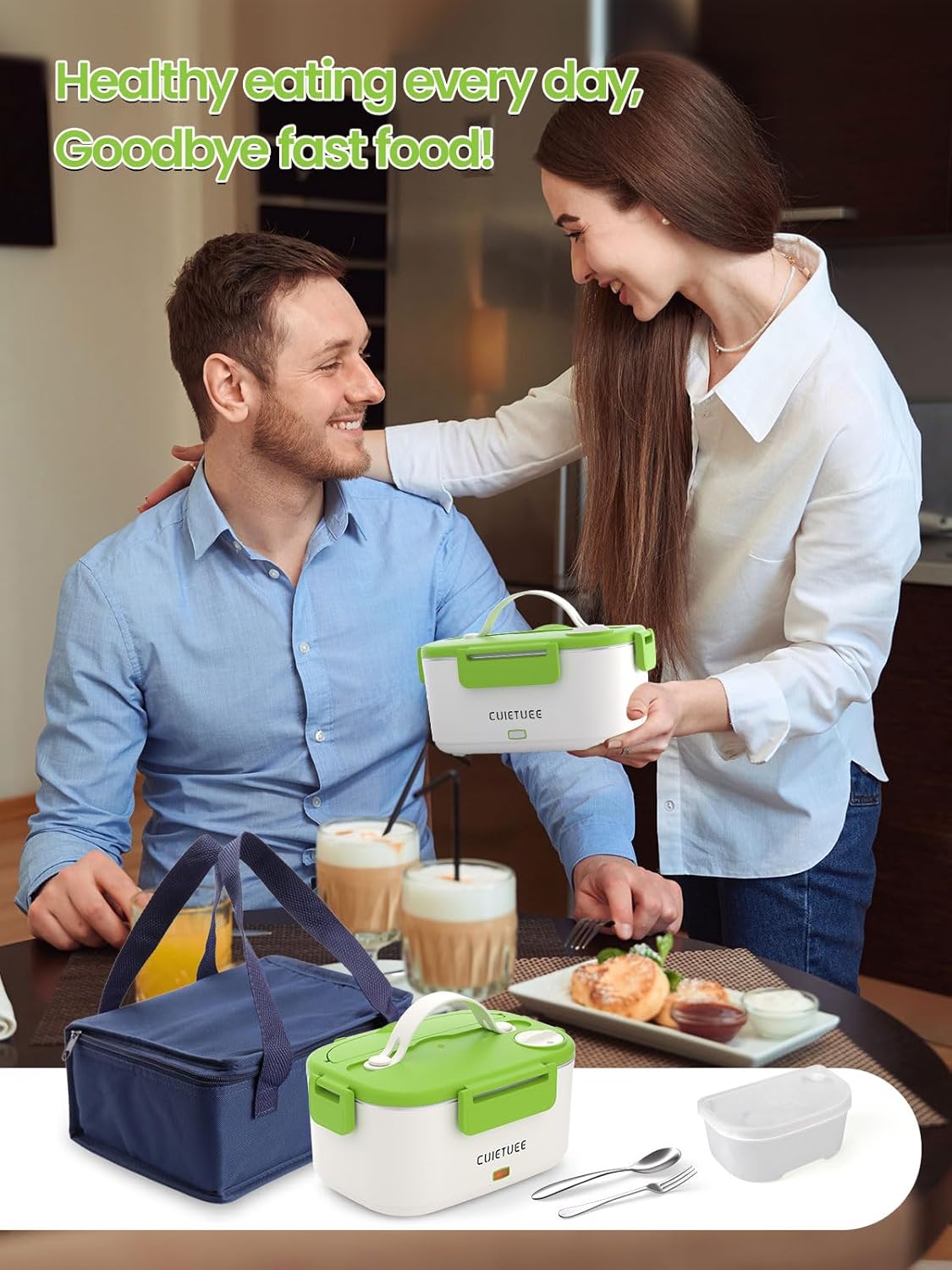 CuieTuee Fiambrera eléctrica 3 en 1 de 80 W, calentador de alimentos portátil ultrarrápido (110 ...