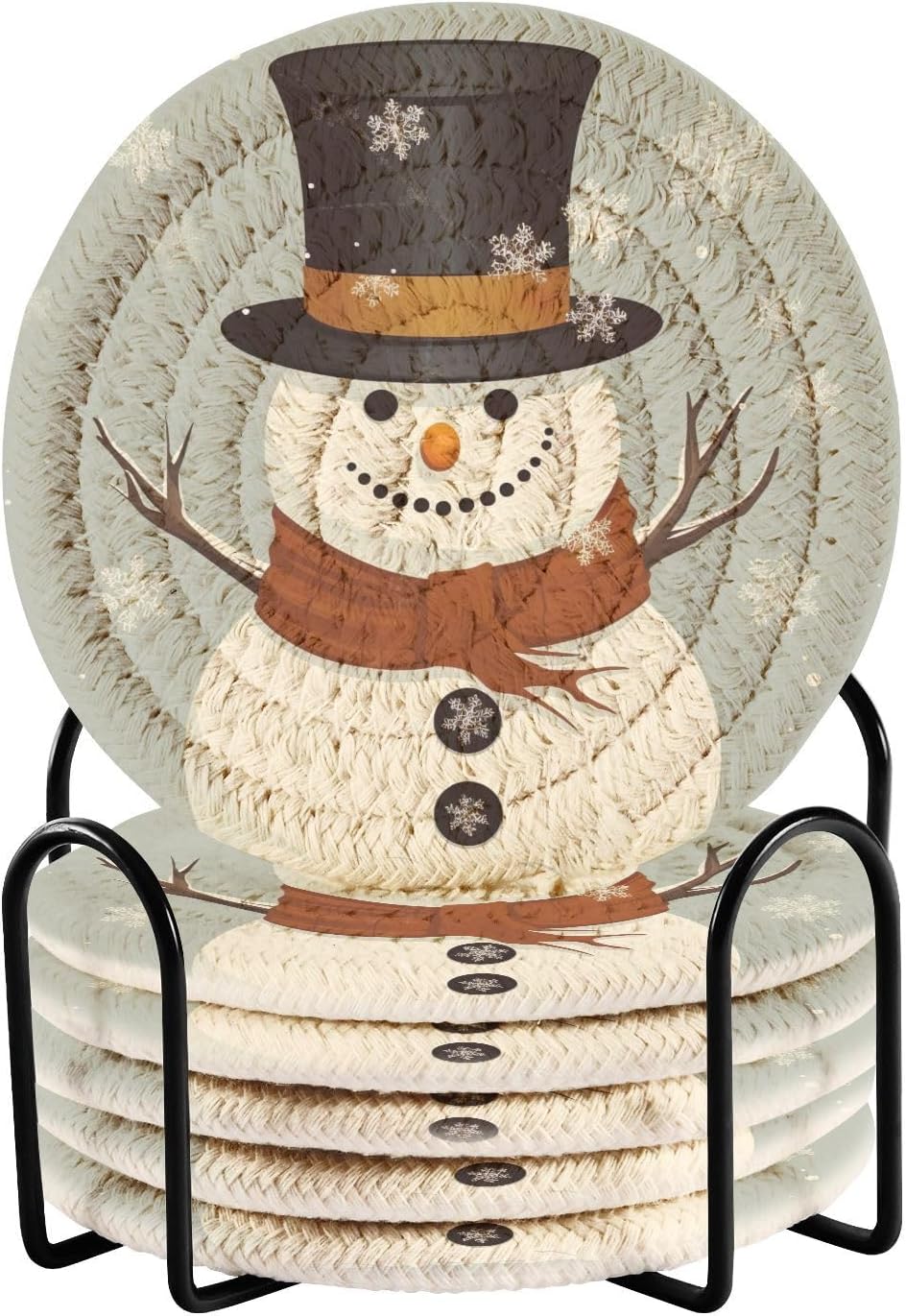 Amazon.com | PDZRMY Christmas Red Snowman 6Pcs Cotton Coasters with ...