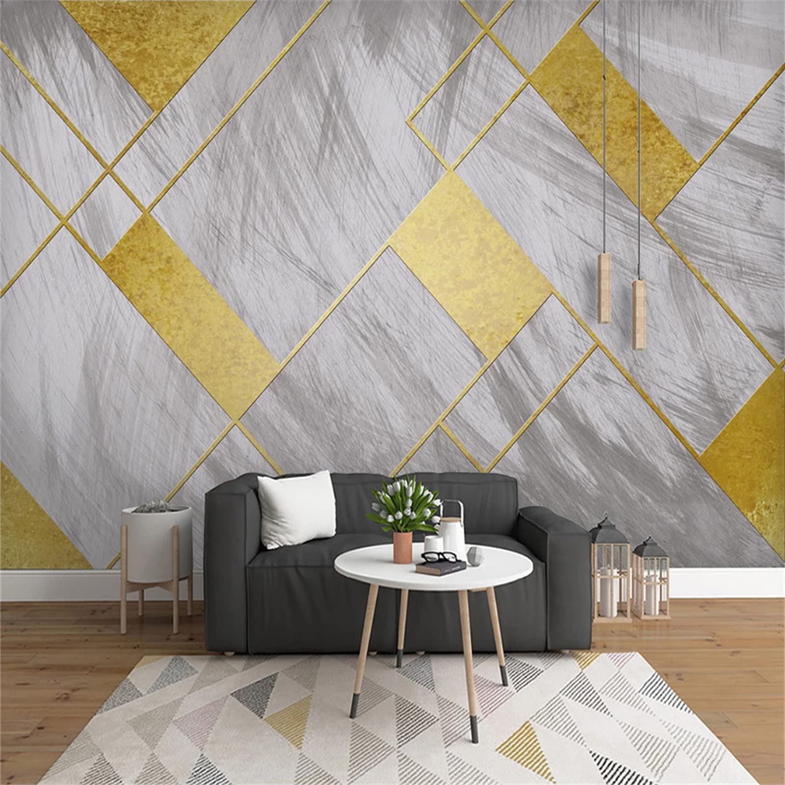 Yellow And Grey Abstract Geometric Wallpaper Wall Murals 3D Geometric