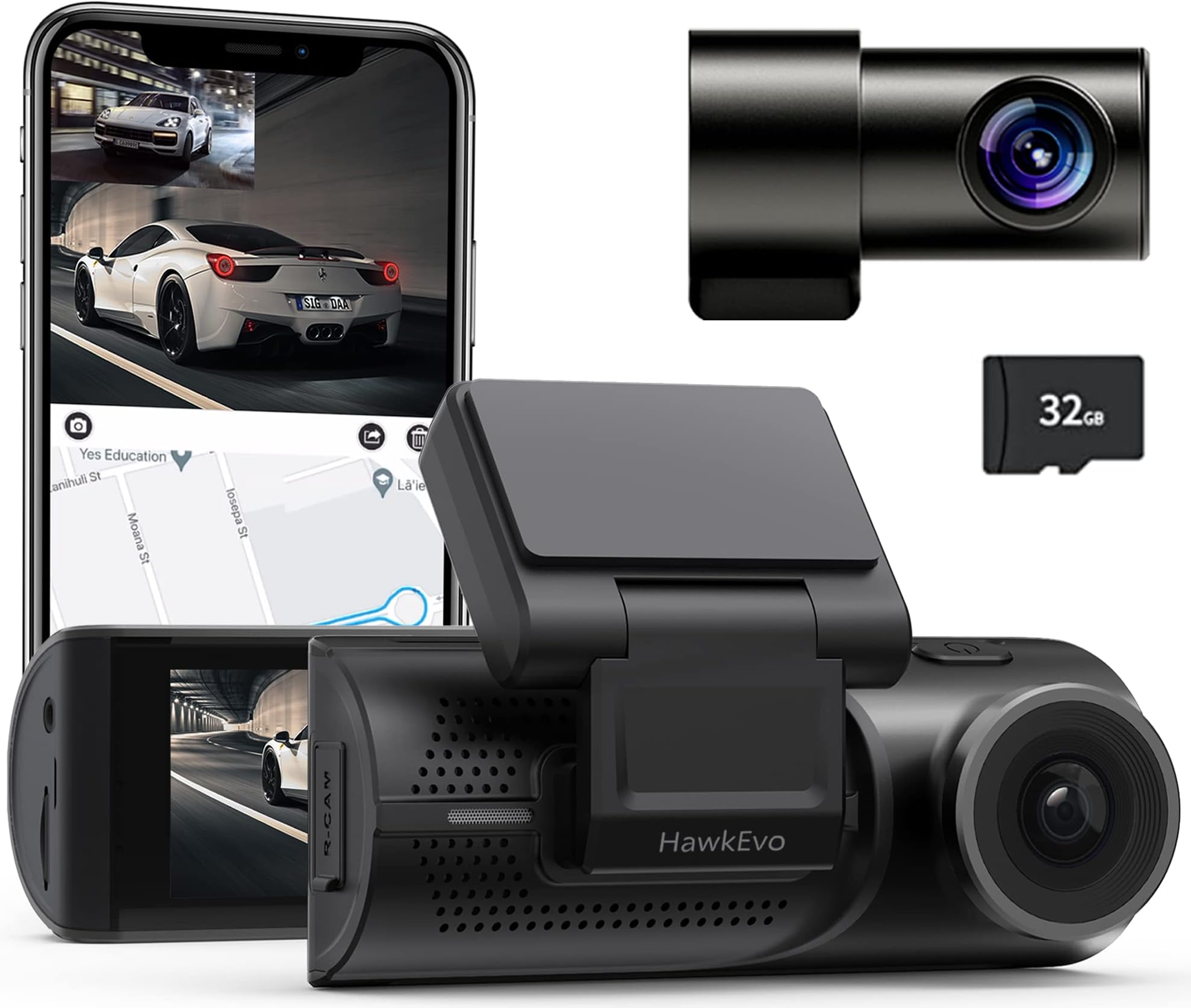 Amazon.com: HawkEvo 4K Dual Dash Cam, Front/Rear, with GSP, Speed, WiFi ...