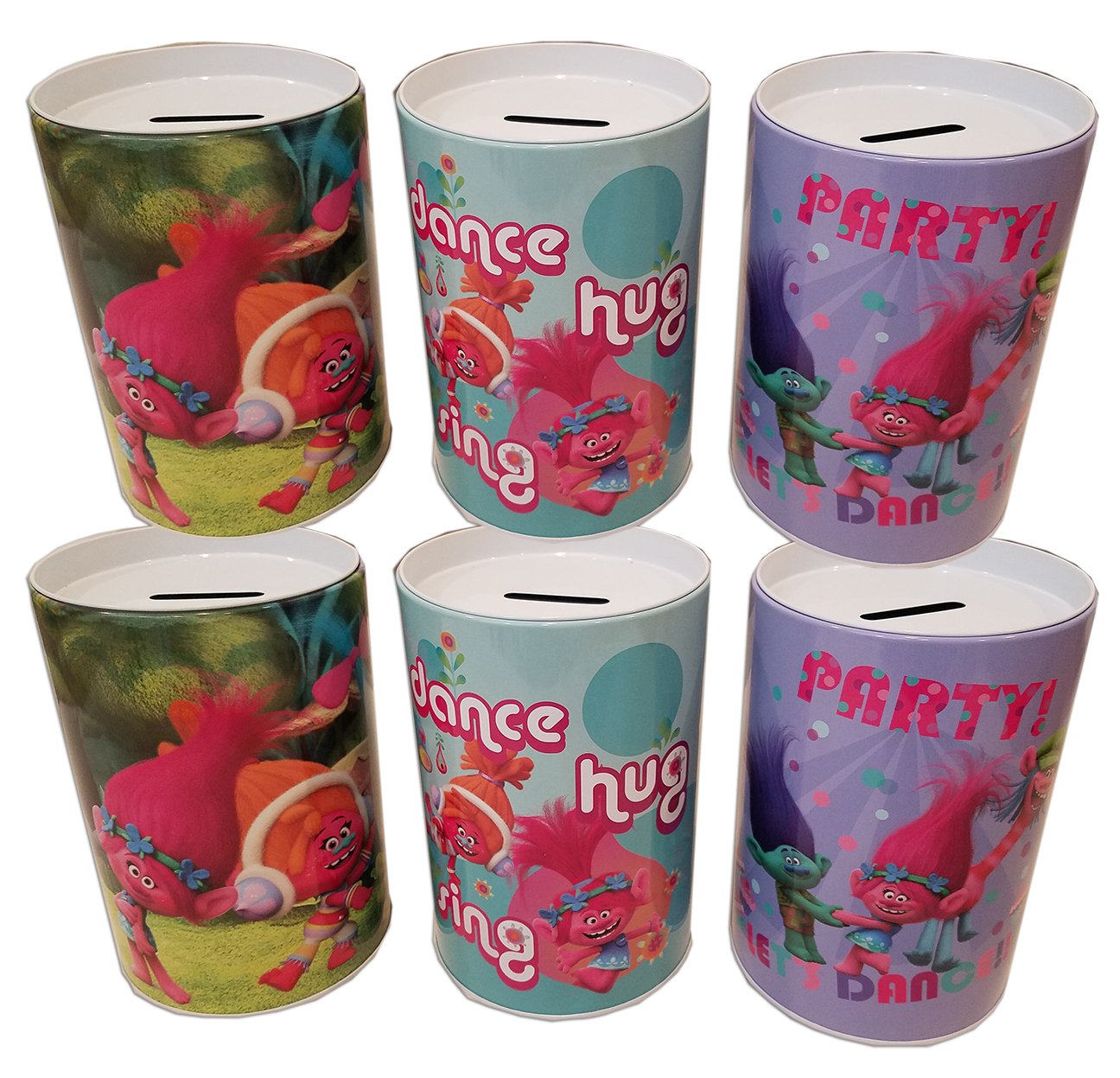 6 pack - Trolls Dreamworks tin piggy bank / Penny coin bank for party ...