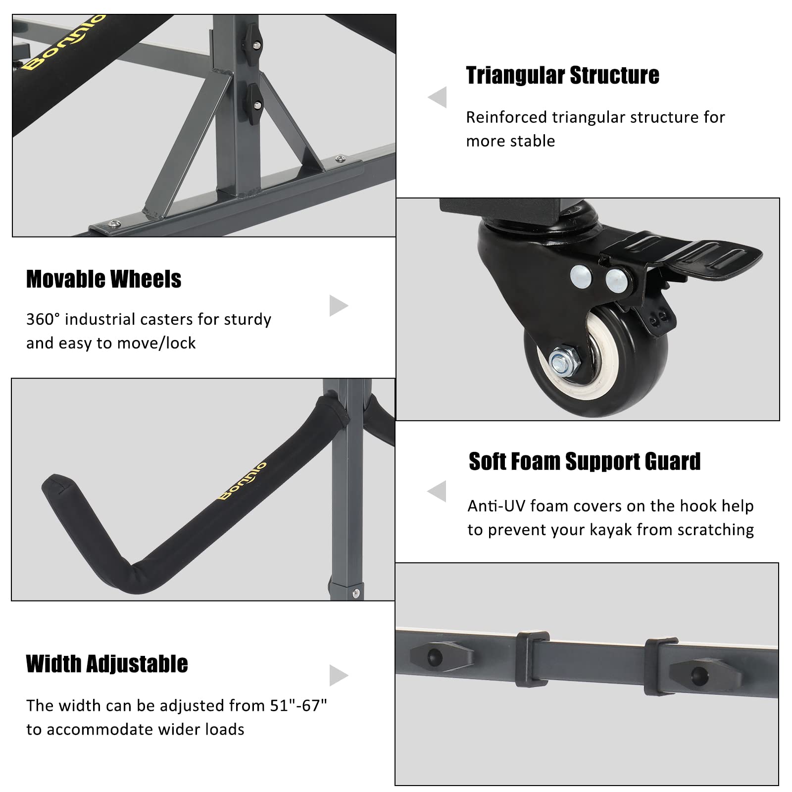 Snapklik.com : Bonnlo Freestanding Kayak Rack, Indoor Outdoor Storage ...