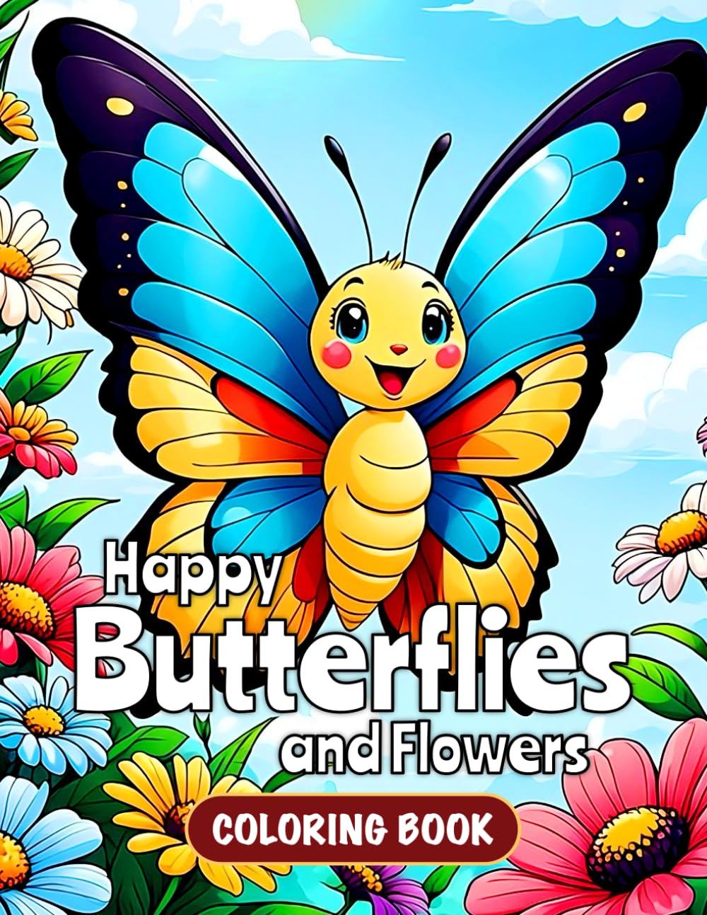 Happy Butterflies and Flowers Coloring Book: Simple Coloring Pages of ...