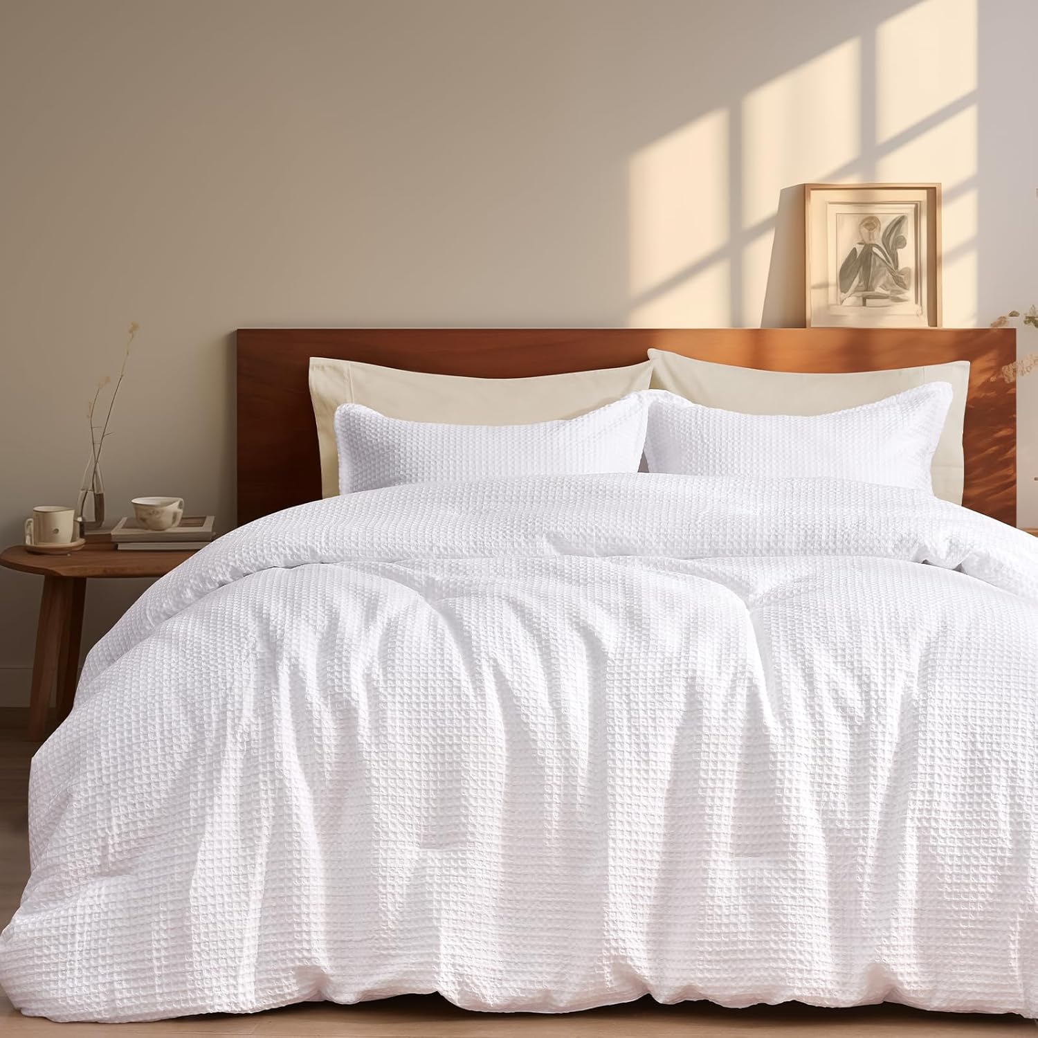 Amazon.com: PHF 3 Pieces Waffle Weave Comforter Set Queen Size ...