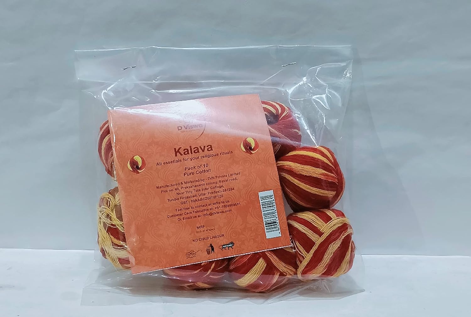 D Viswa Kalava/Mauli/Raksha Sutra/Sacred Red Thread 10 PC Pure Cotton ...