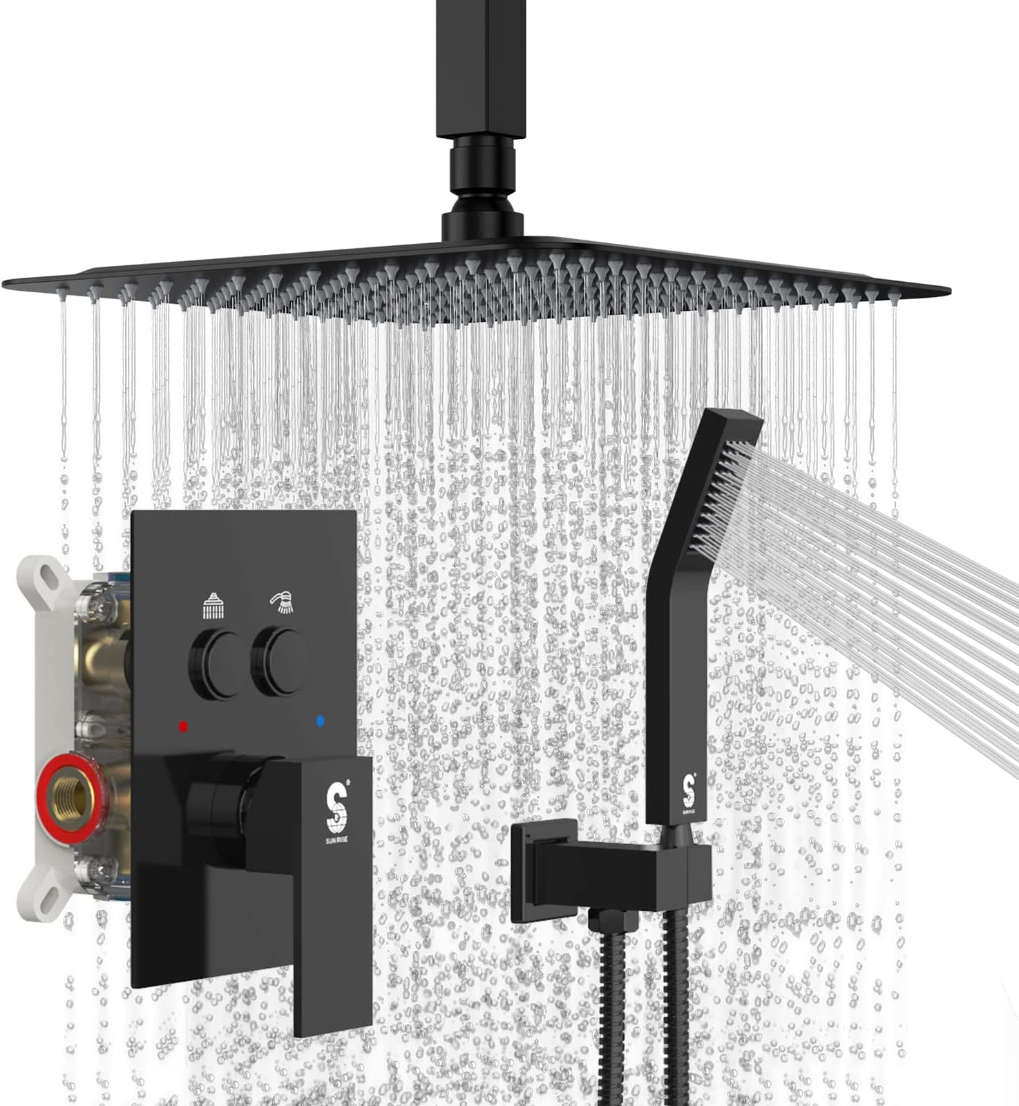 HAMOLER Ceiling Mount Shower Faucet Set Brushed Nickel, Ceiling Mounted ...