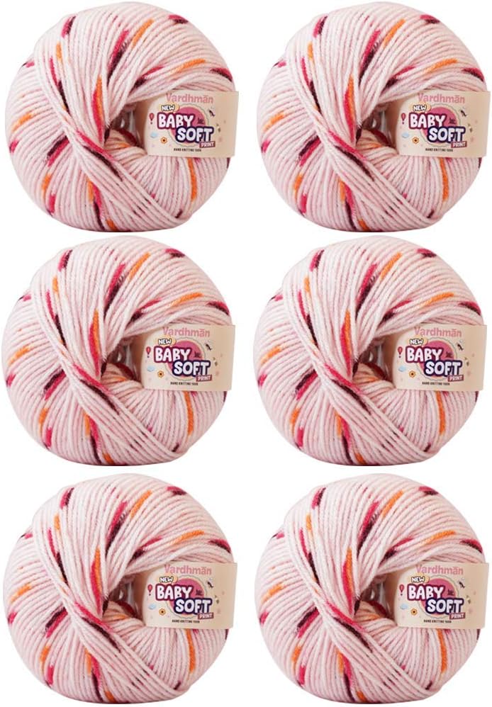 Kyss Baby Soft Print Multi Shaded (Pack Of 6) Baby Soft Wool Ball Hand ...