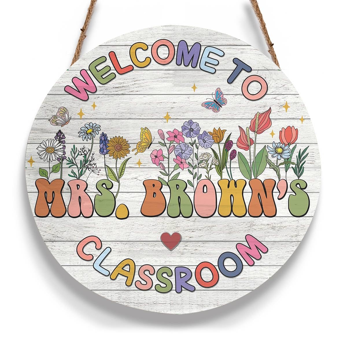 Amazon.com: Personalized Teacher Round Wooden Sign, Boho Plants ...