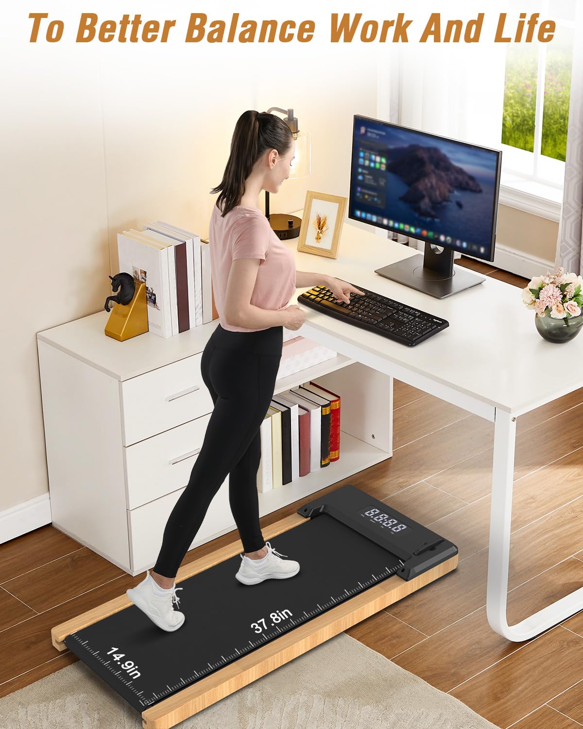 Snapklik.com : Under Desk Treadmill Walking Pad Wooden 2 In 1 Portable ...
